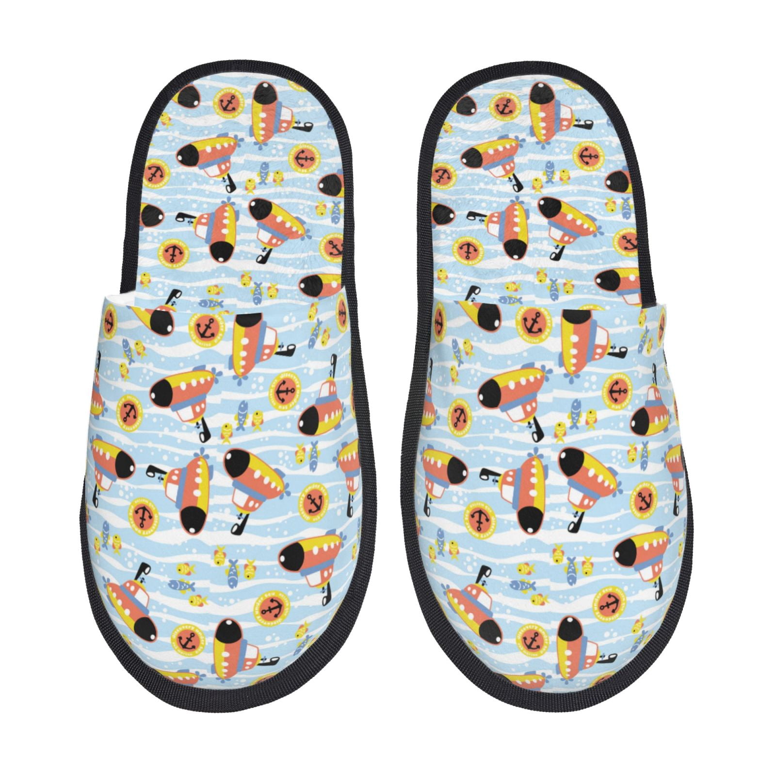 Rateoe Submarine With Fishes Undersea Pattern Fuzzy Slippers Fuzzy Soft ...
