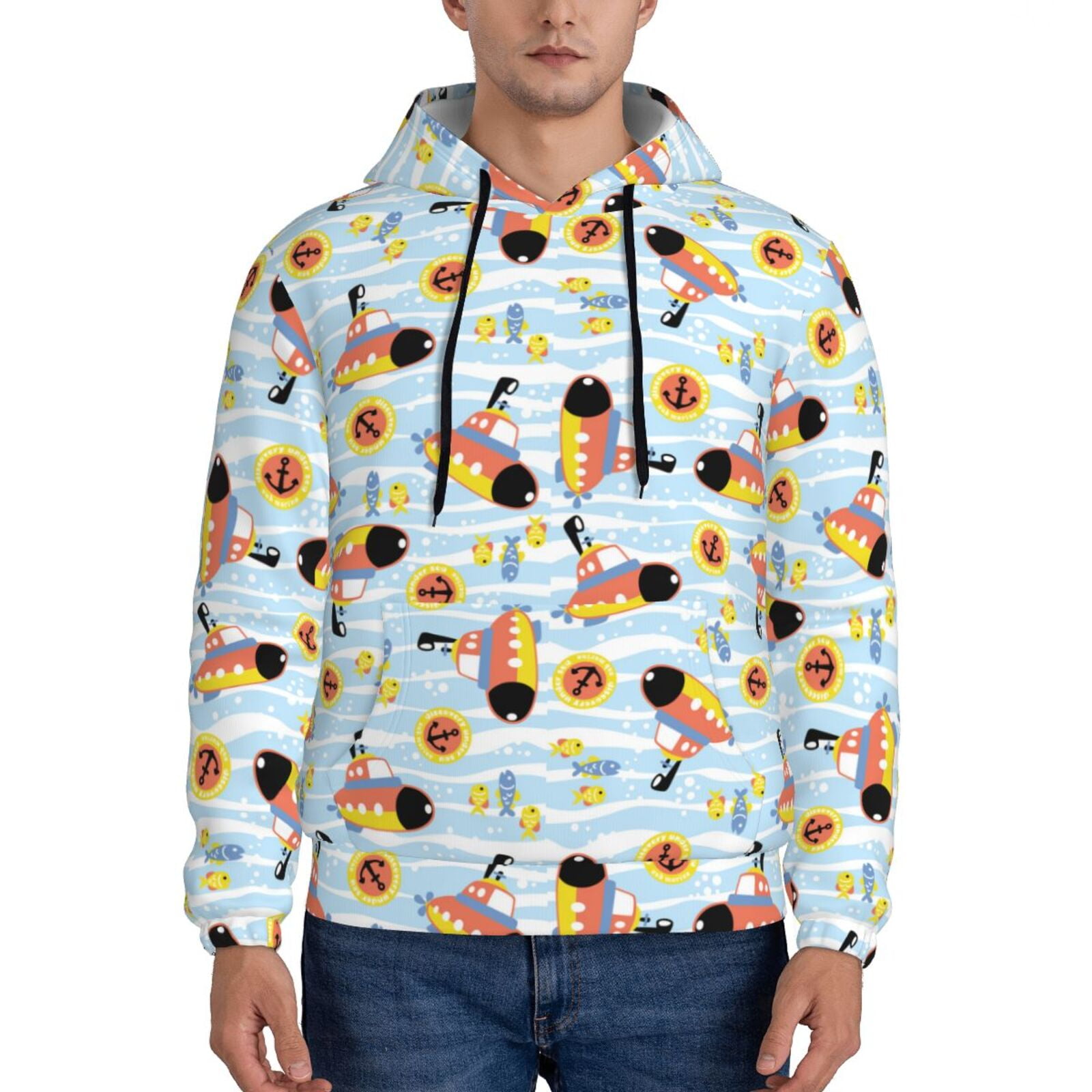Rateoe Submarine With Fishes Undersea Pattern Mens Hoodie, Pullover ...