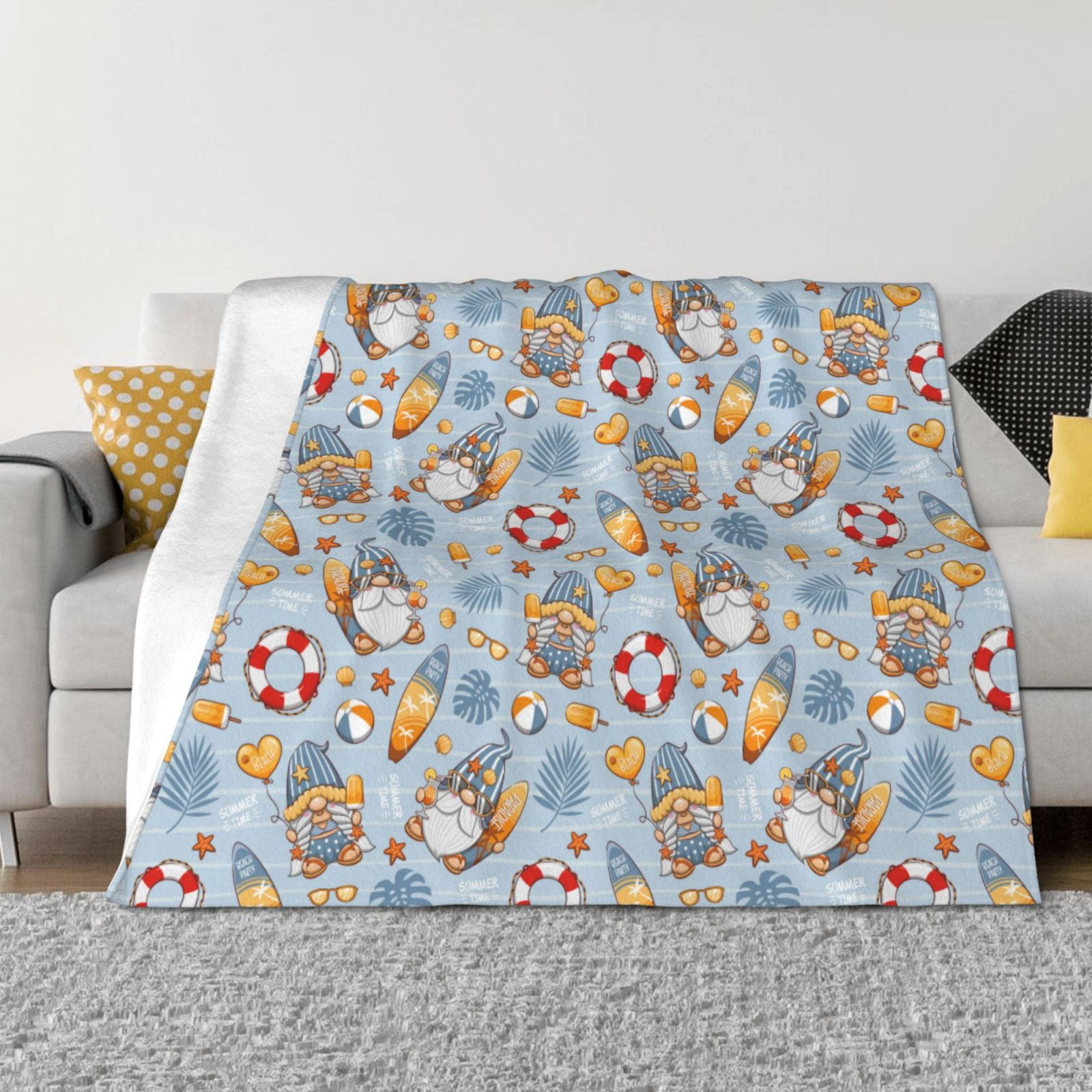Rateoe Summer Time With Gnome Pattern Flannel Throw Blanket, Ultra-soft ...