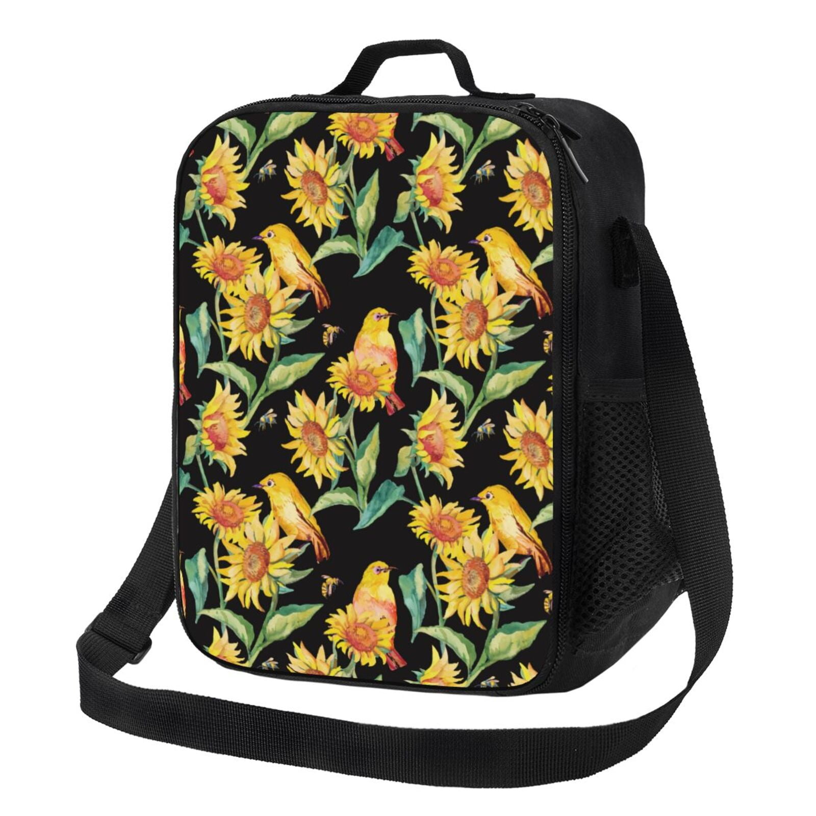 Rateoe Sunflowers And Bird Lunch Bag Reusable Lunch Box with Shoulder ...
