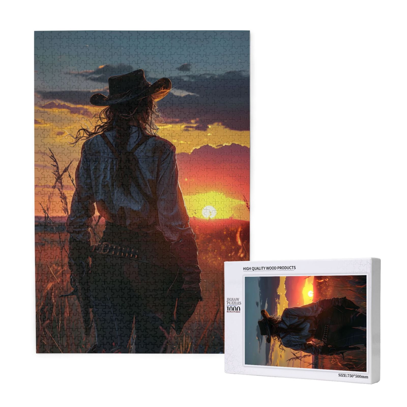Rateoe Sunset Western Cowgirl Pattern Wooden Picture Puzzle ,1000 Piece ...
