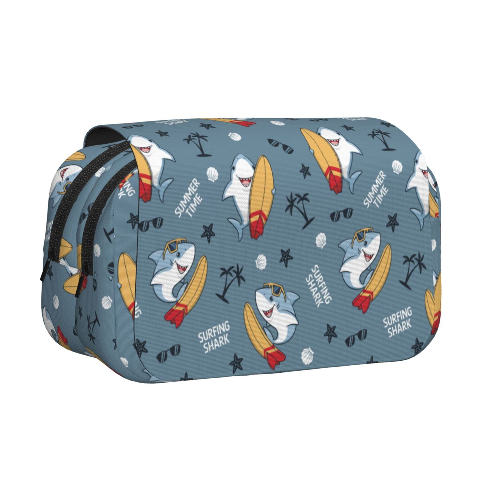 Rateoe Surf Shark Pattern Double Clamshell Pen Case, Storage Organizer ...