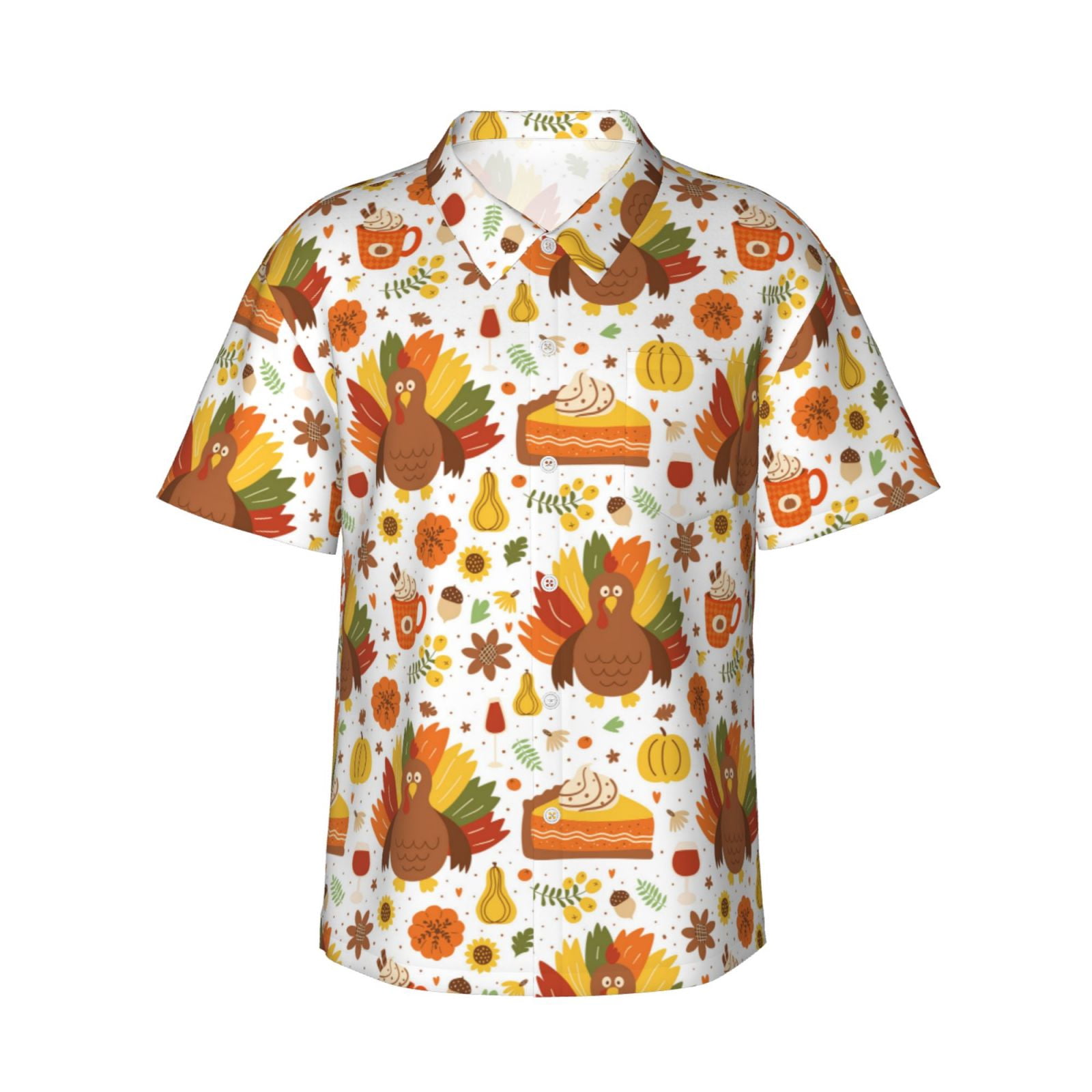 Rateoe Thanksgiving With Turkey Pattern Men’s Hawaiian Shirt – Short ...