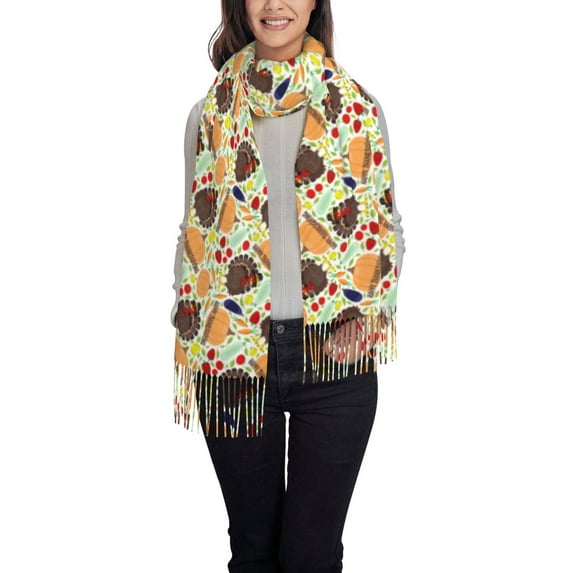 Rateoe Thanksgiving Women's Traditional Scarf Wrap Tassel Shawl Fringes ...