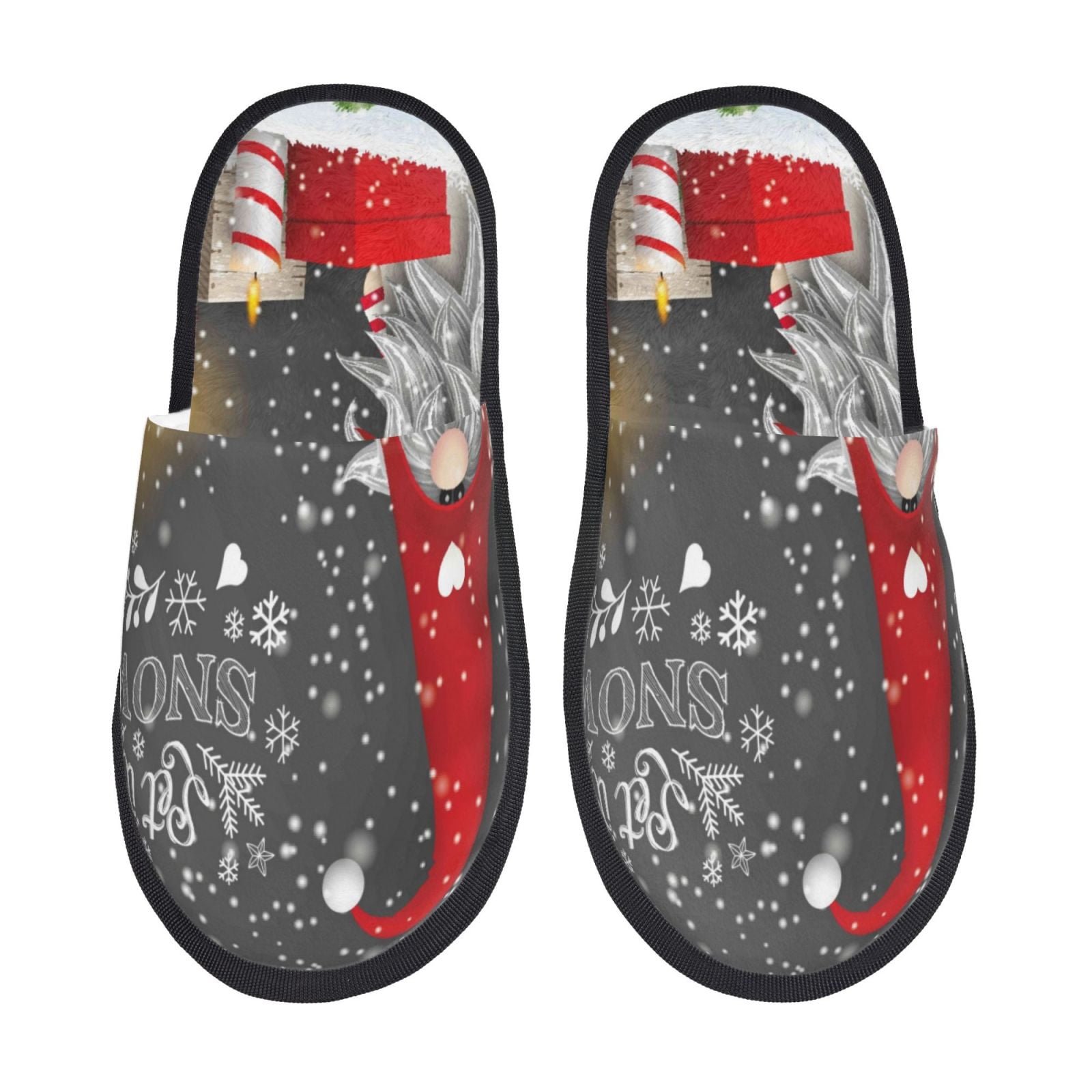Rateoe Traditional Scandinavian Dwarf Pattern Fuzzy Slippers Fuzzy Soft ...