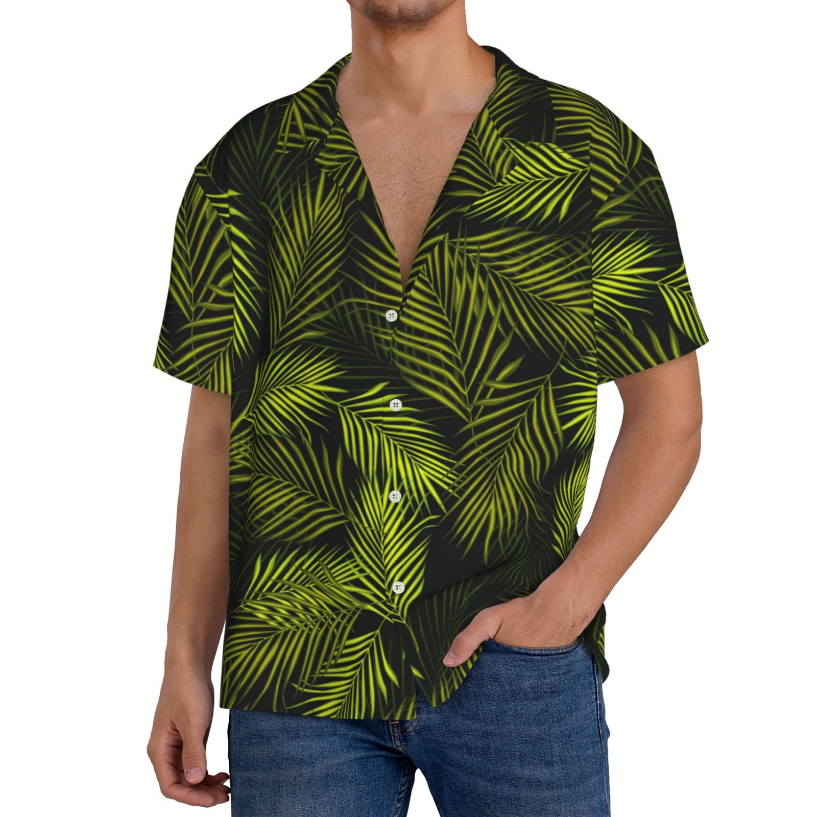 Rateoe Tropical Palm Leaves Fern Leaf Pattern Men's Short Sleeve ...
