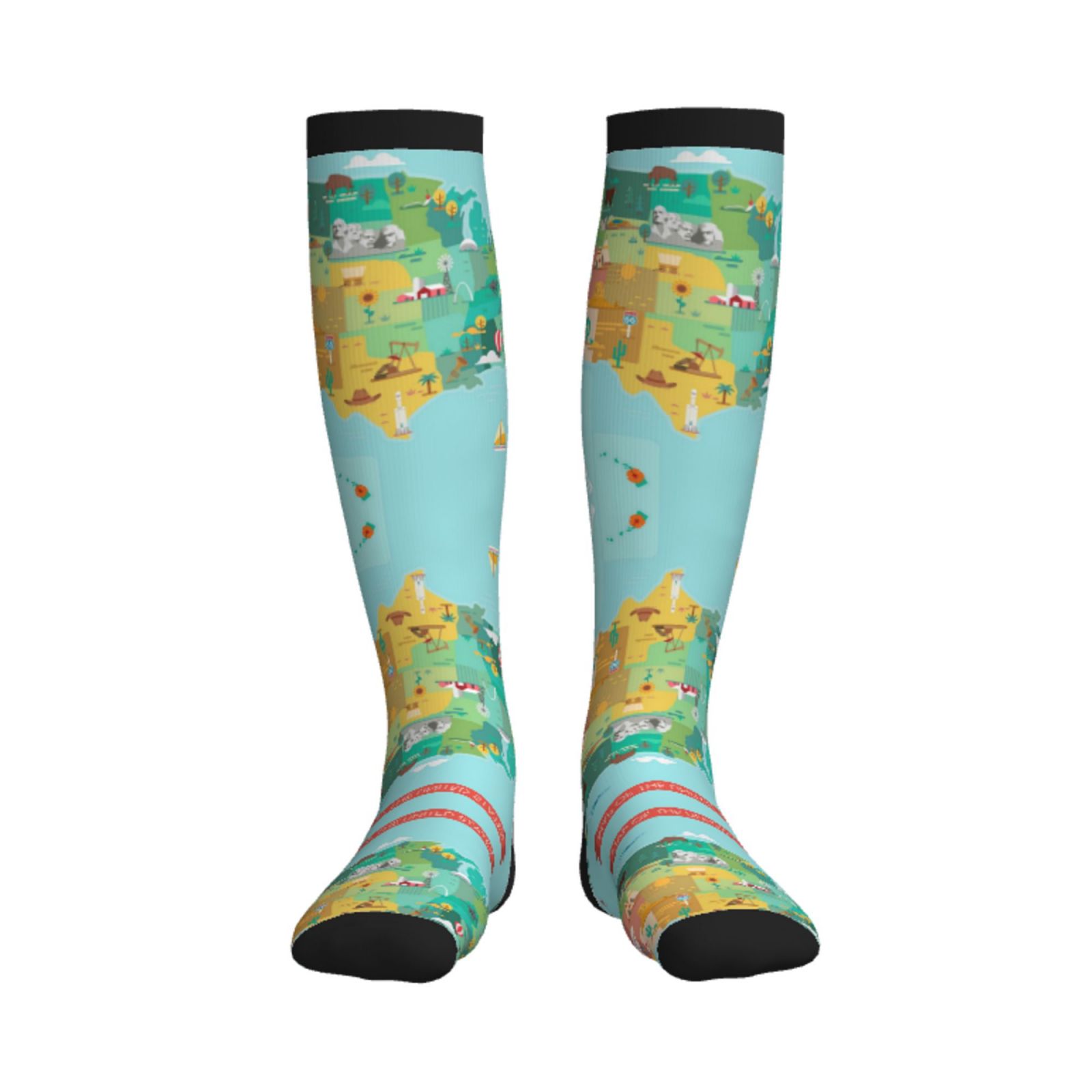Rateoe USA Tourist Map Compression Socks for Women and Men 20-30mmHg ...