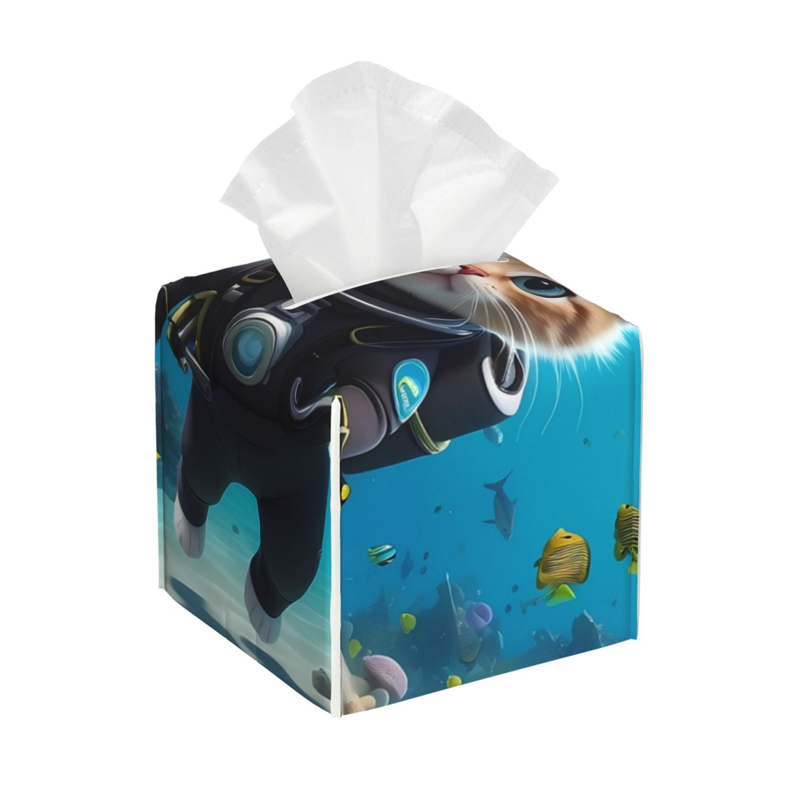 Rateoe Underwater Diving Cat Pattern Tissue Box Cover, Modern Square ...