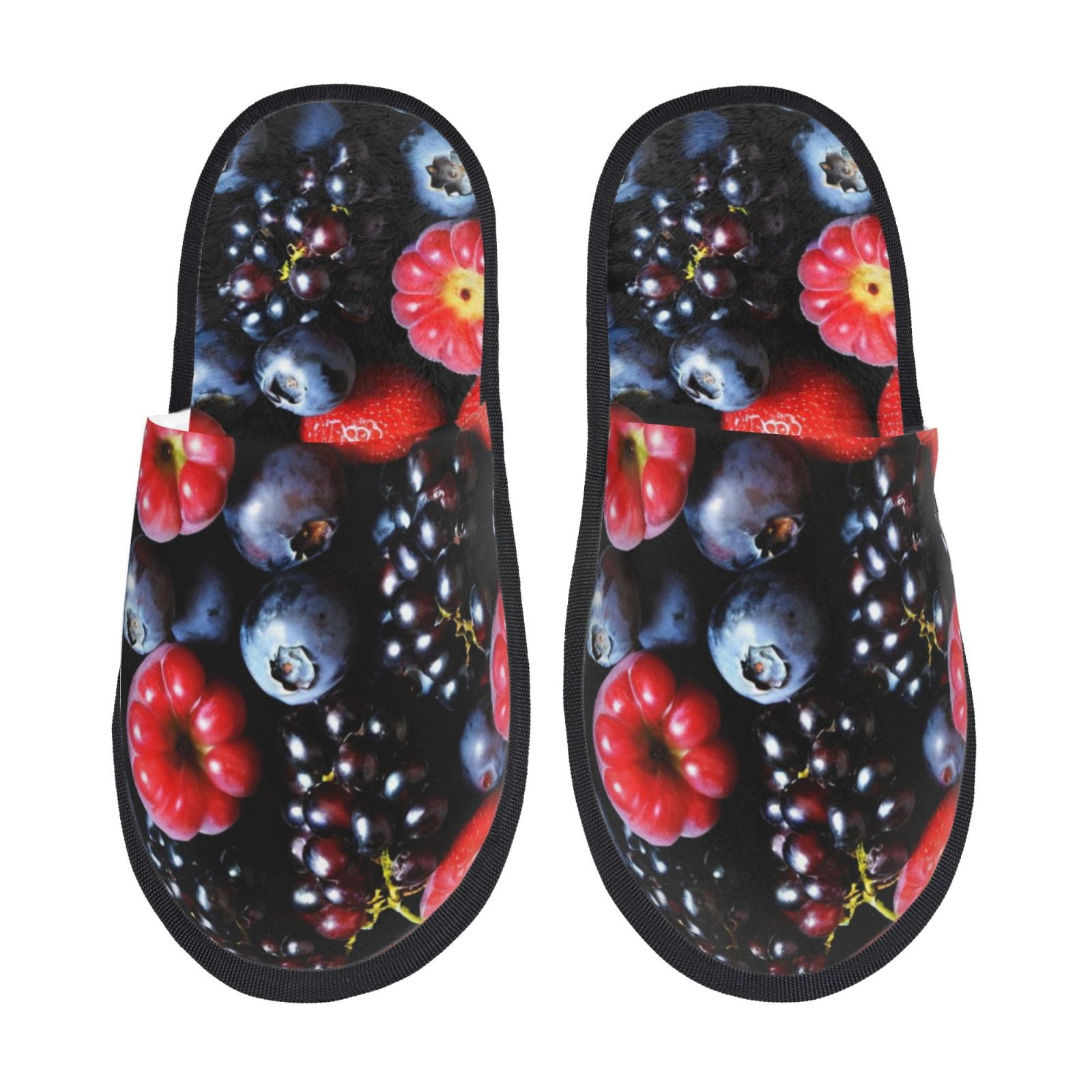 Rateoe Variety Of Fruits And Berries Pattern Fuzzy Slippers Fuzzy Soft ...