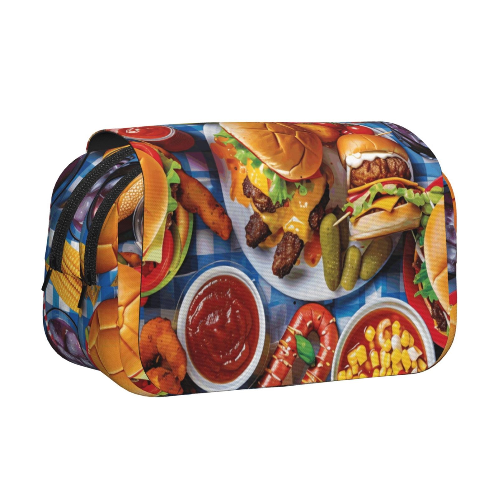 Rateoe Vibrant Picnic Food Spread Pattern Double Clamshell Pen Case ...