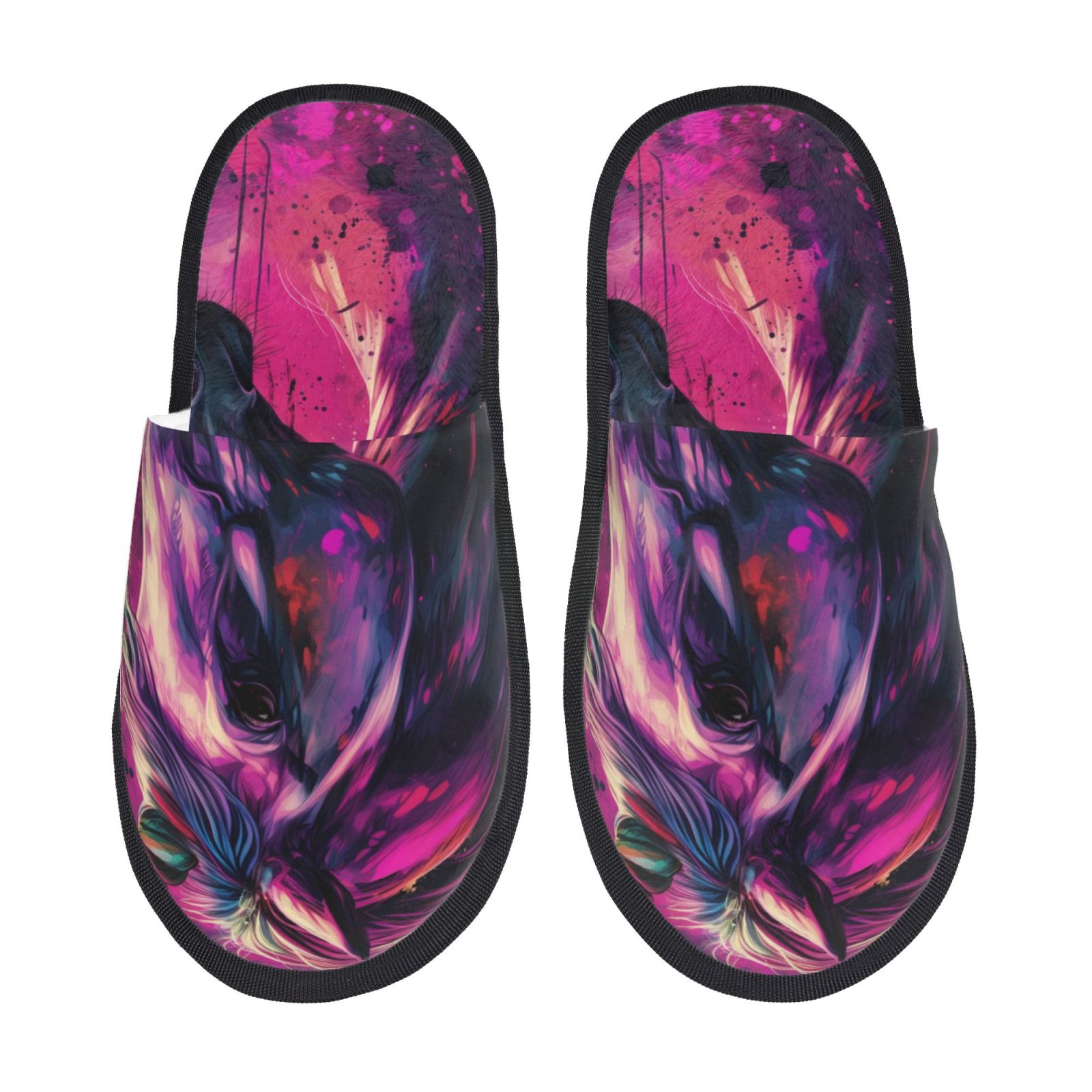 Rateoe Watercolor Painting White Horse Pattern Fuzzy Slippers Fuzzy ...