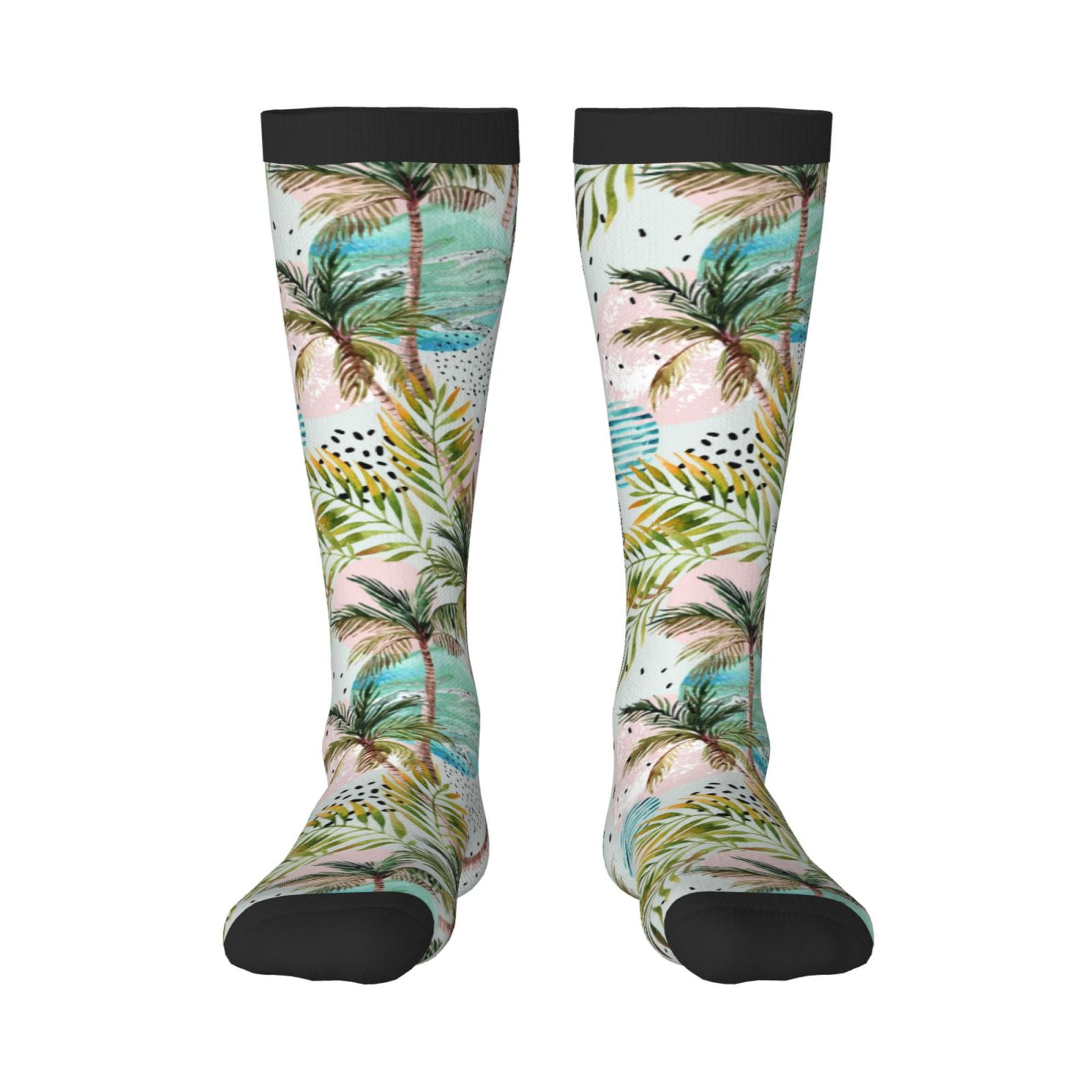 Rateoe Watercolor Palm Tree Pattern Women’s Knee High Crew Socks ...