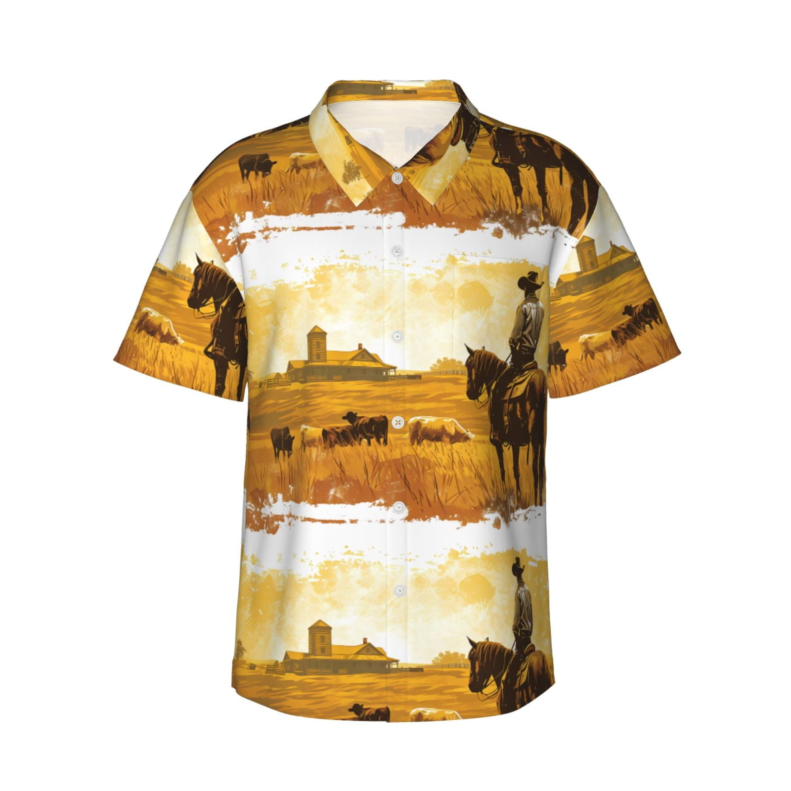 Rateoe Western Cowboy Ranch Pattern Men’s Hawaiian Shirt – Short Sleeve ...