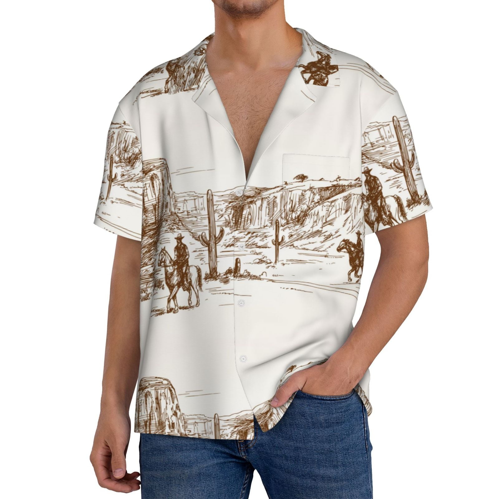 Rateoe Western Desert Cowboys Pattern Men's Short Sleeve Classic Shirt ...