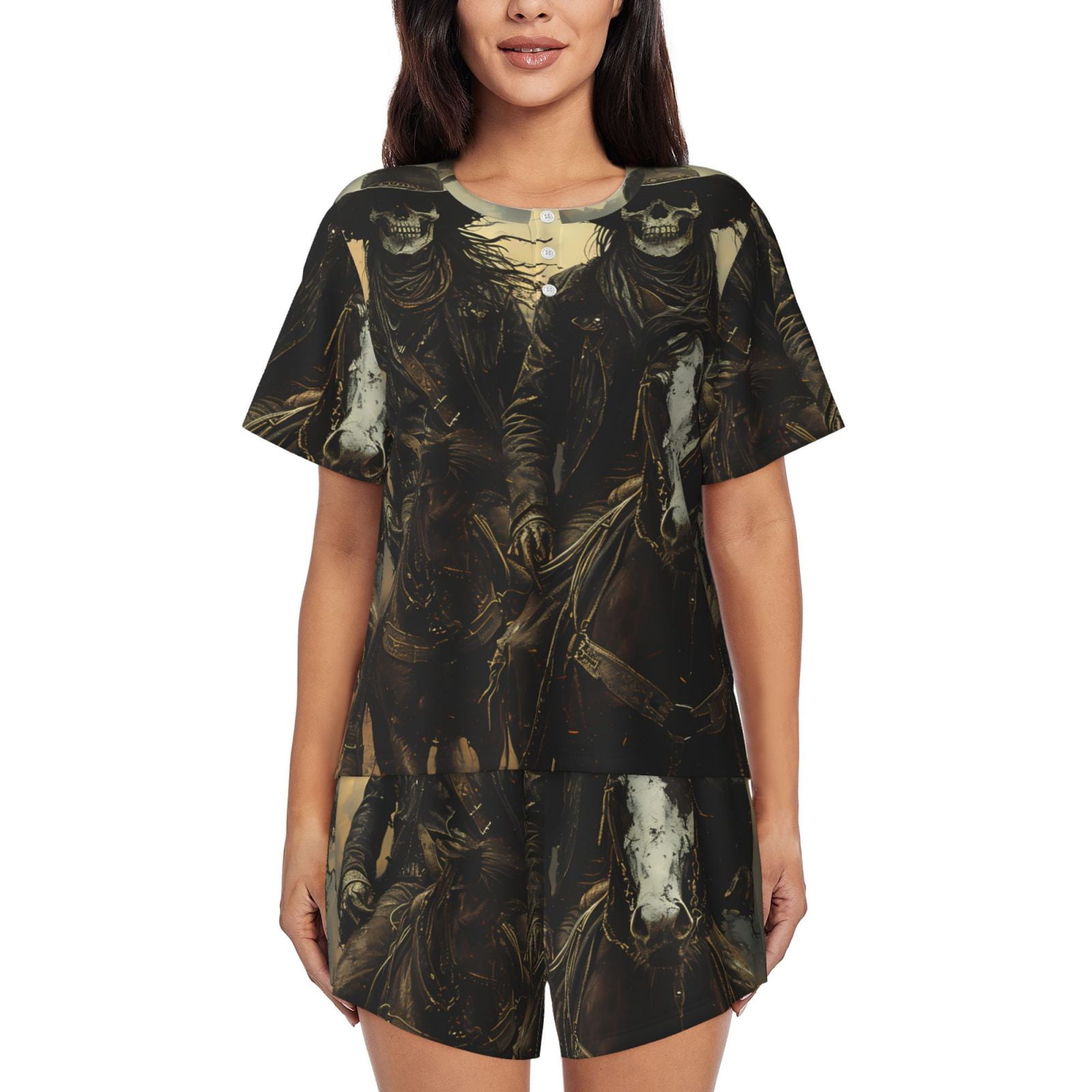 Rateoe Western Desert Skull Cowboy Pattern Women's Short-Sleeved Pajama ...