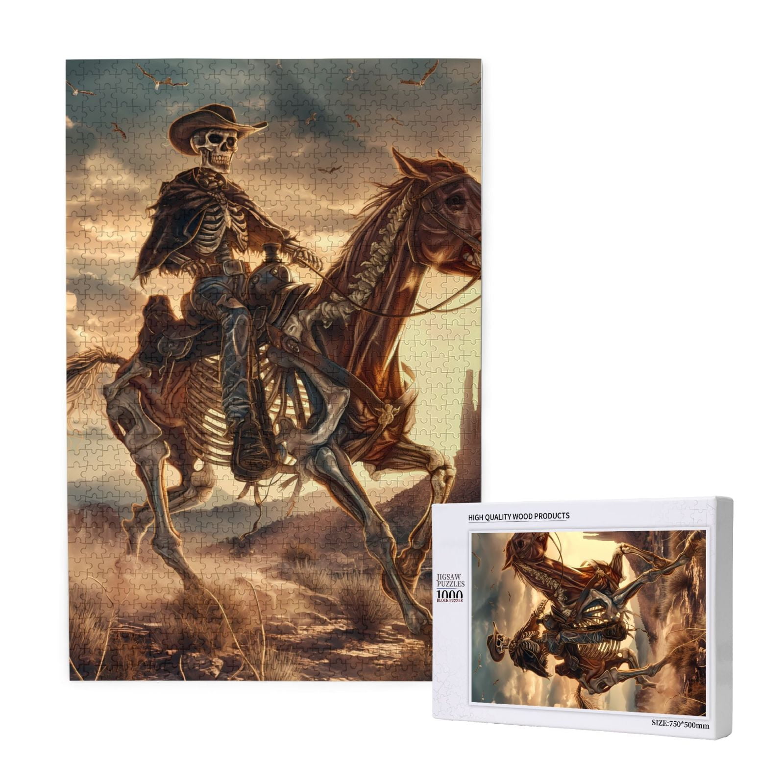 Rateoe Western Skeleton Cowboy Horse Pattern Wooden Picture Puzzle ...