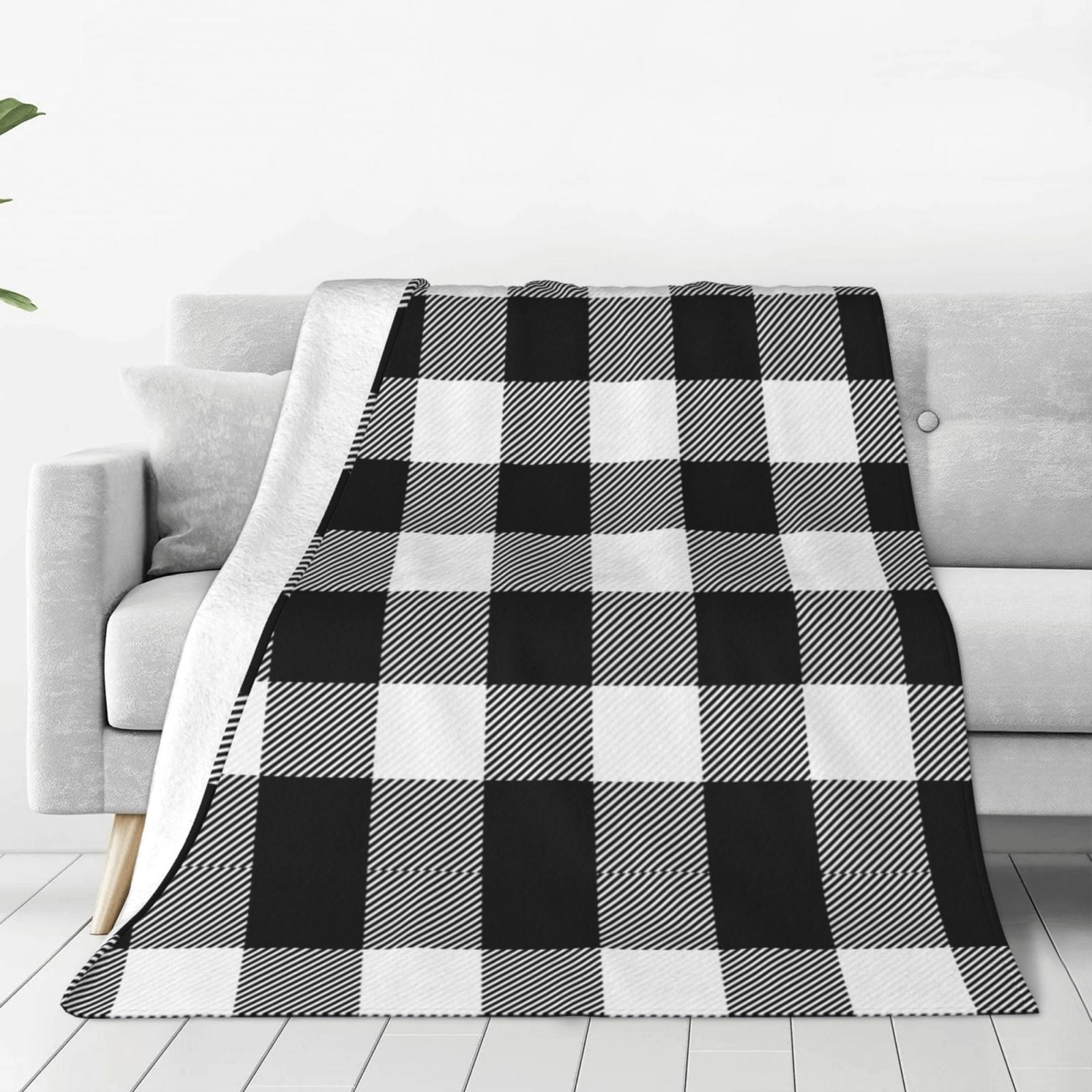 Rateoe White And Black Plaid Print Fuzzy Fleece Throw Blanket Extra ...