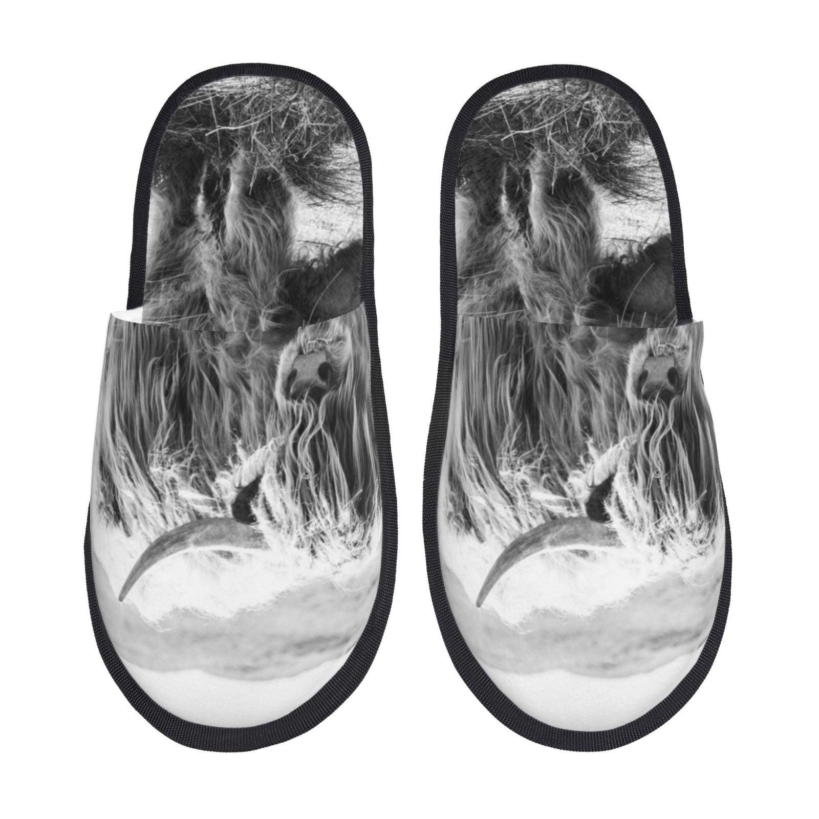 Rateoe Yak Pattern Fuzzy Slippers Fuzzy Soft House Slippers Plush Furry ...