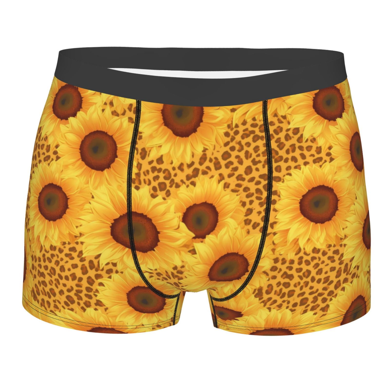 Rateoe Yellow Leopard Print Sunflower Mens Boxer Briefs Poly Spandex ...