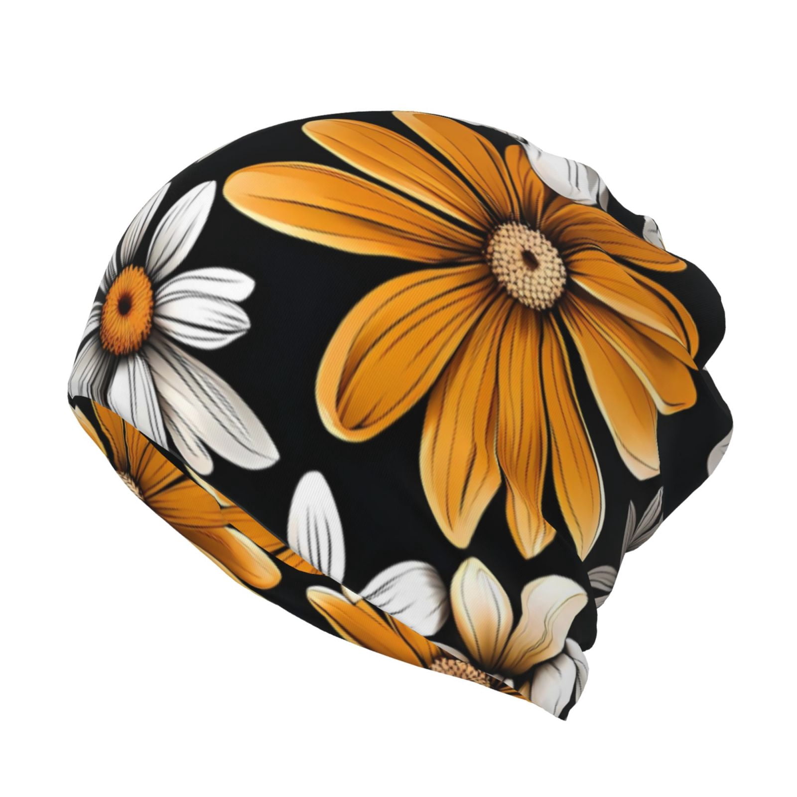 Rateoe Yellow White Daisy Pattern Cotton Slouchy Beanie Hat for Men ...