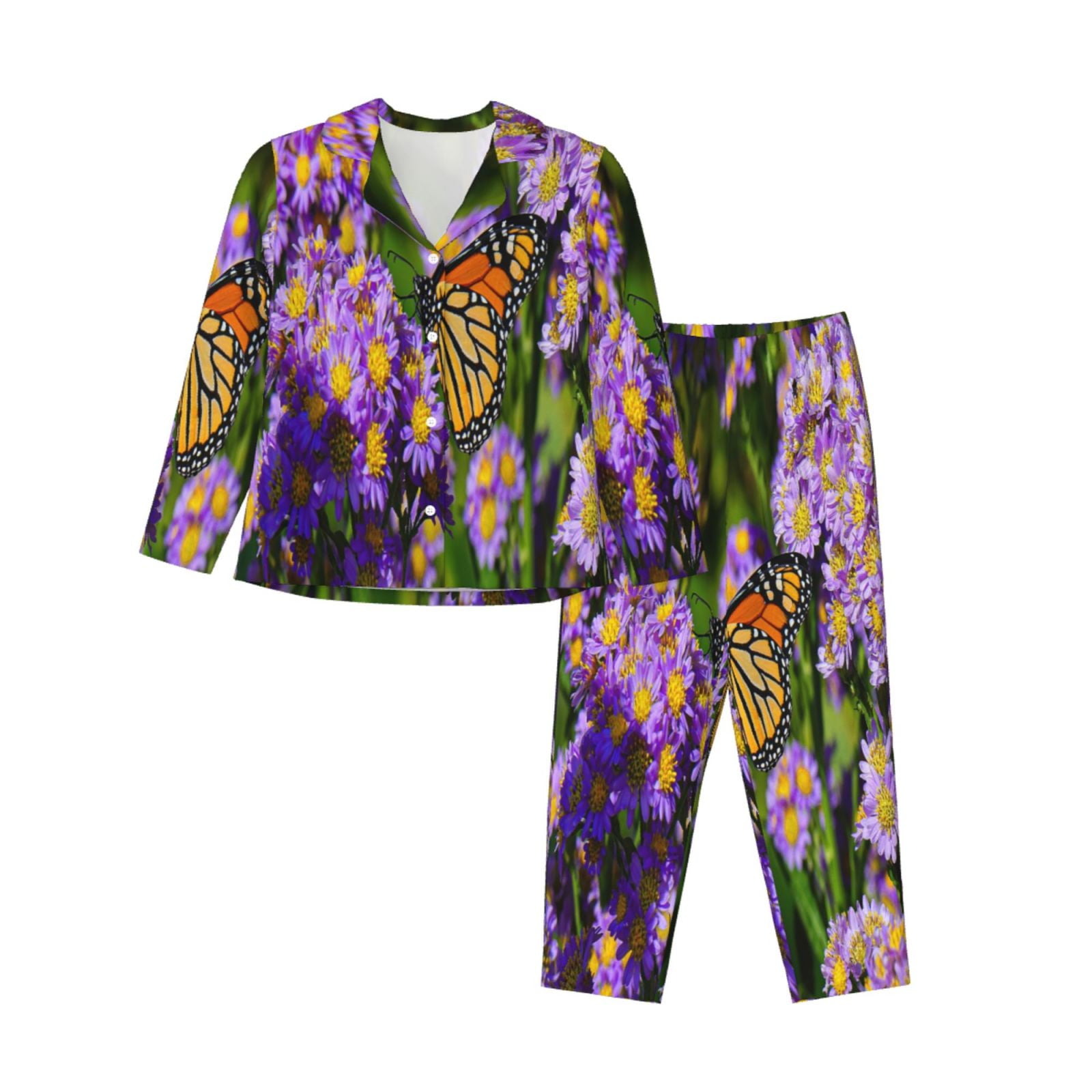 Rateoe butterflies and Gardens Pattern Womens Pajamas Set Long Sleeve ...
