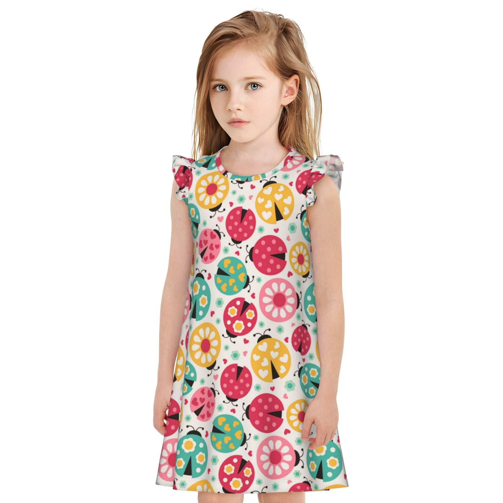 Rateoe cartoon ladybird Pattern Girls Nightgowns Pajamas Dress Knee ...