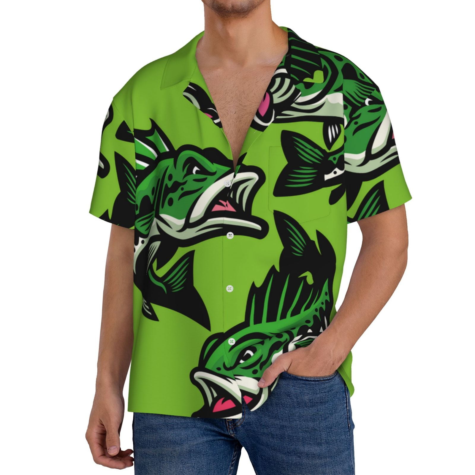 Rateoe cartoon largemouth bass fish Pattern Men's Short Sleeve Classic ...