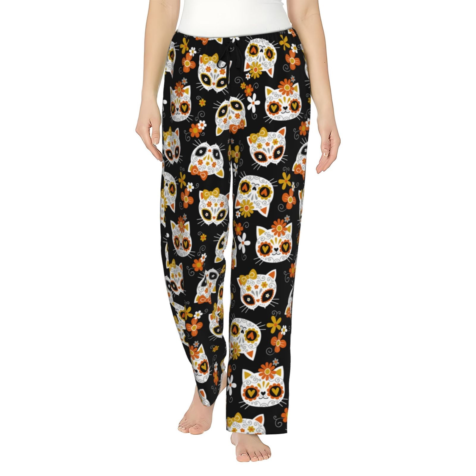 Rateoe cat sugar skulls Pattern Women’s Ultra-Soft Comfy Pajama Lounge ...