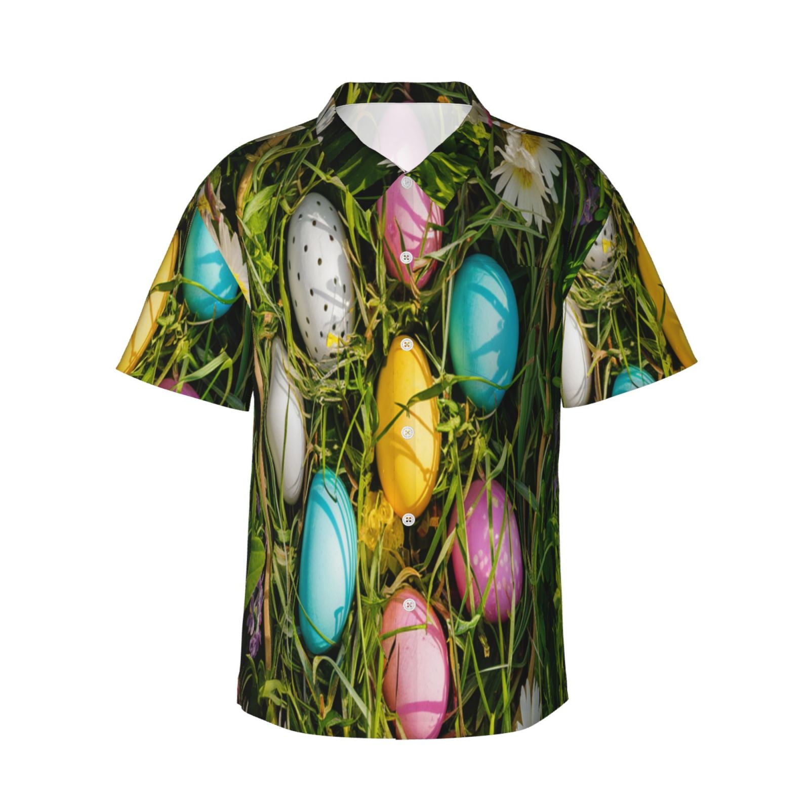 Rateoe colorful Easter eggs Pattern Men’s Hawaiian Shirt – Short Sleeve ...
