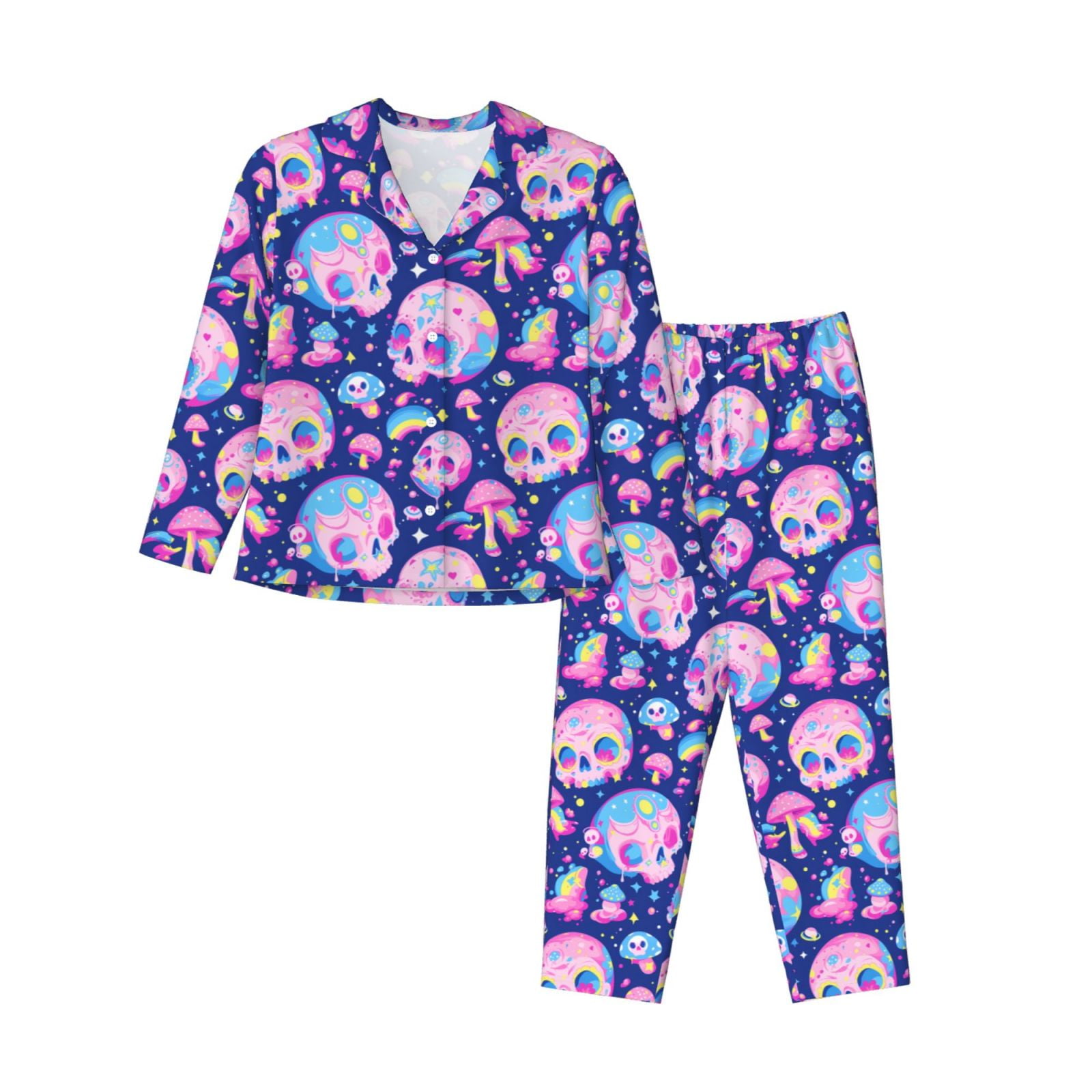 Rateoe colorful Skull mushroom rainbow Pattern Womens Pajamas Set Long ...