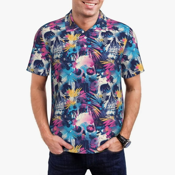 Rateoe cool Skull colorful Pattern Men's Short Sleeve Polo Shirts, Golf ...