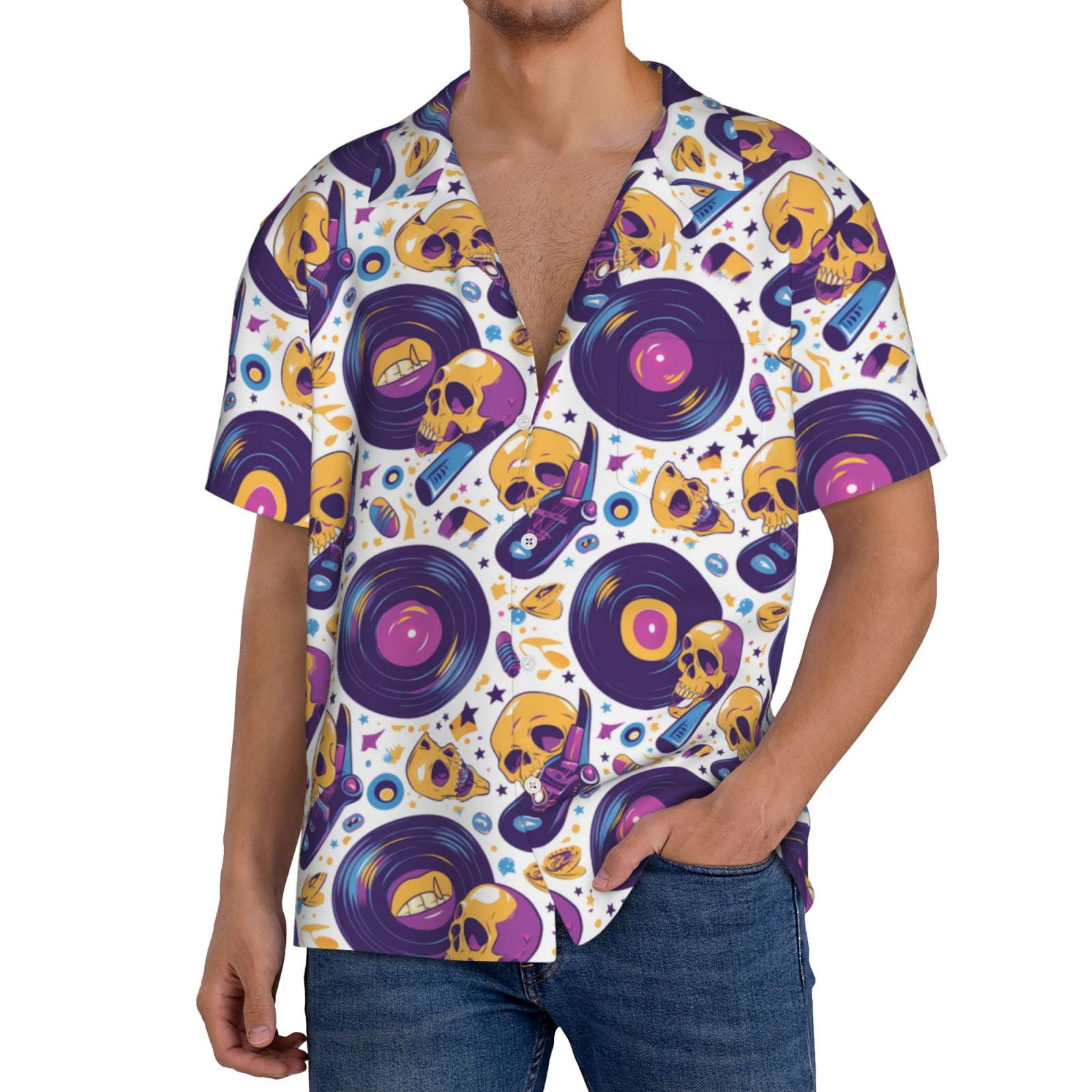 Rateoe record rock Skull star Pattern Men's Short Sleeve Classic Shirt ...
