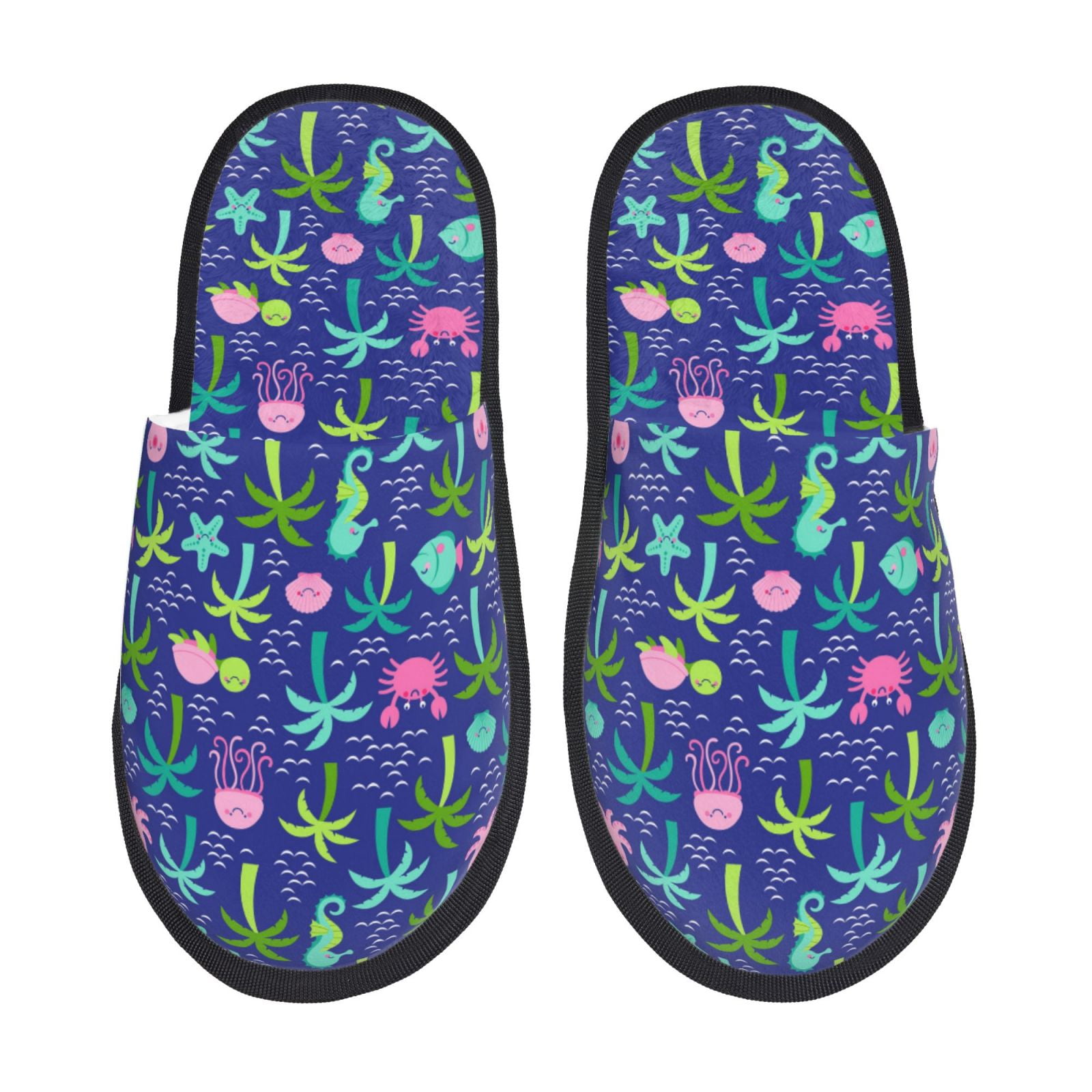 Rateoe sea animals with palm tree Pattern Fuzzy Slippers Fuzzy Soft ...