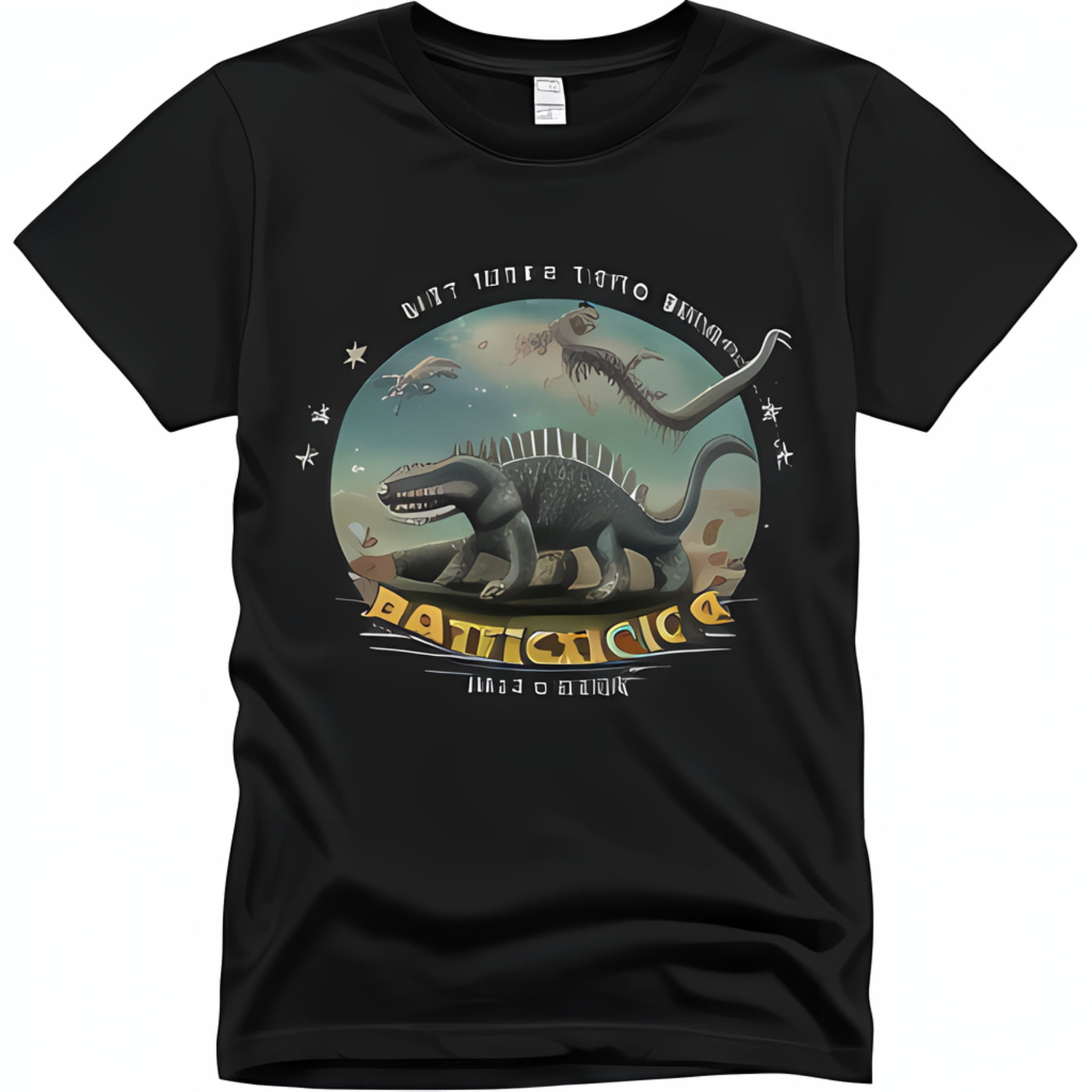 Ratica Dinosaur Vintage Logo Black T-Shirt Two Dinosaurs Illustration ...