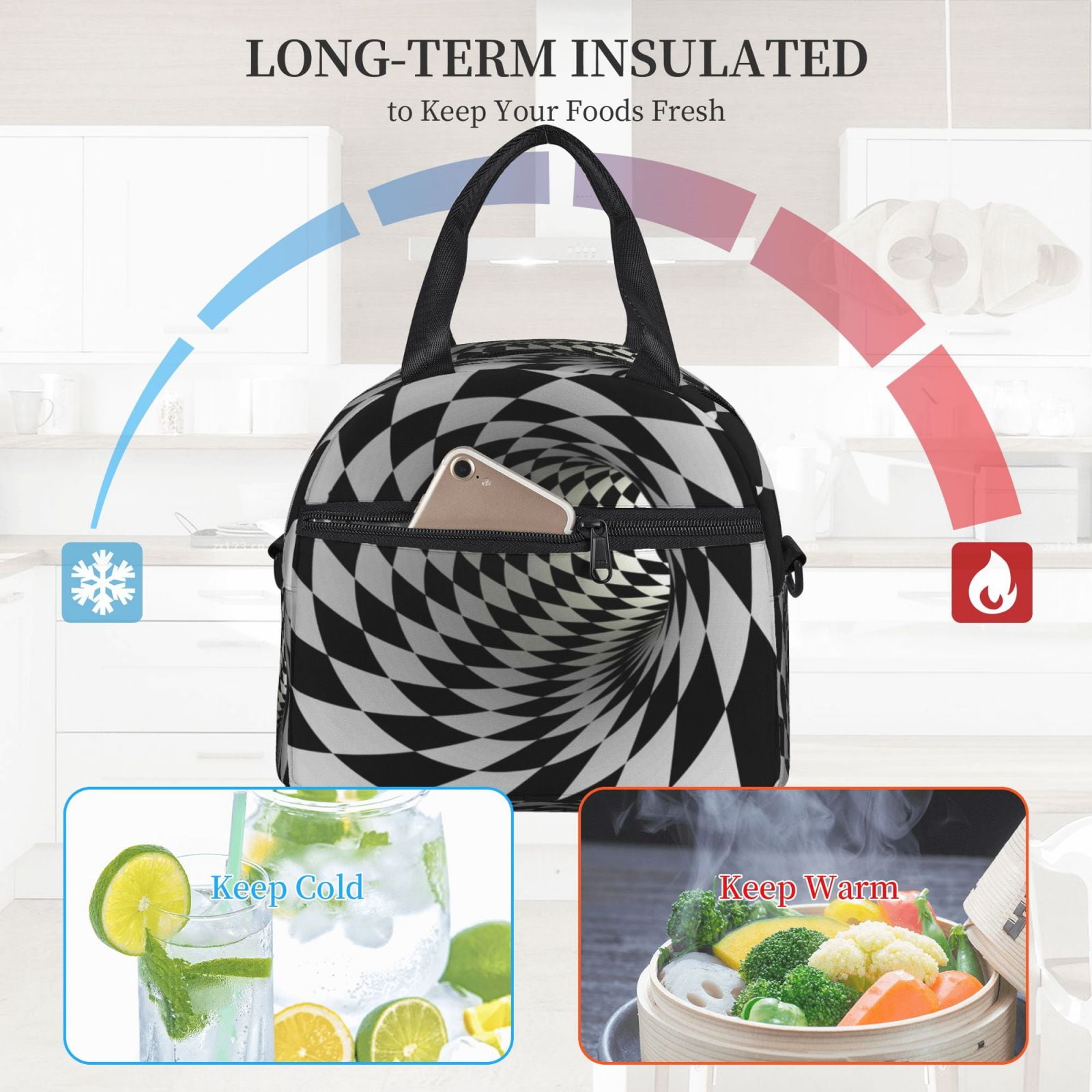 Ratiio 3D Vortex Illusion Pattern Lunch Bag ,Insulated Lunch Box, Small ...
