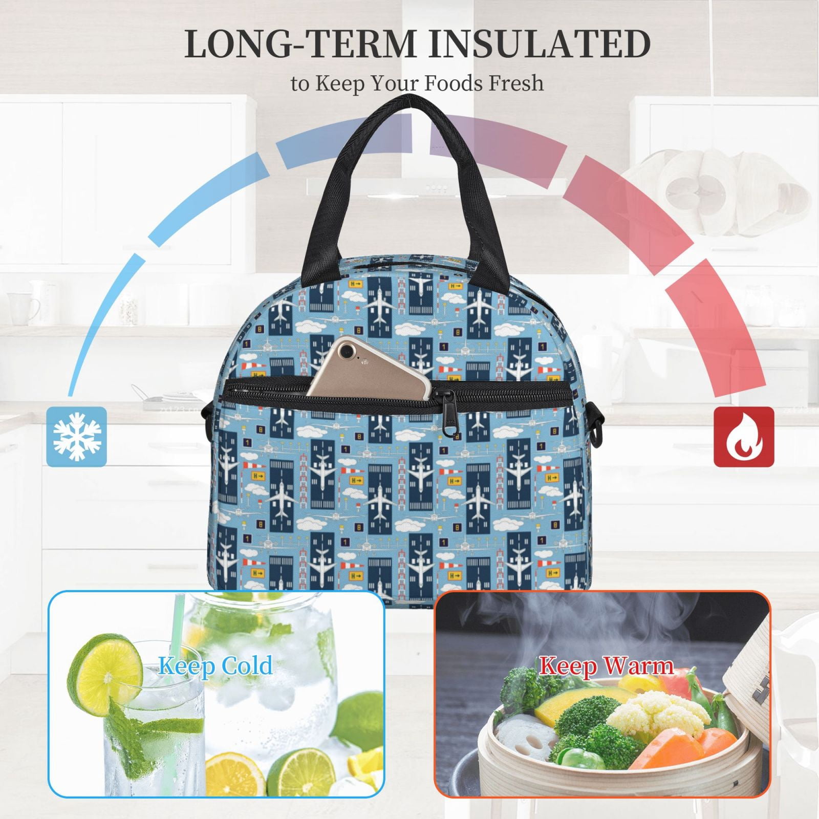 Ratiio Airplanes and Aviation Signs Pattern Lunch Bag ,Insulated Lunch ...