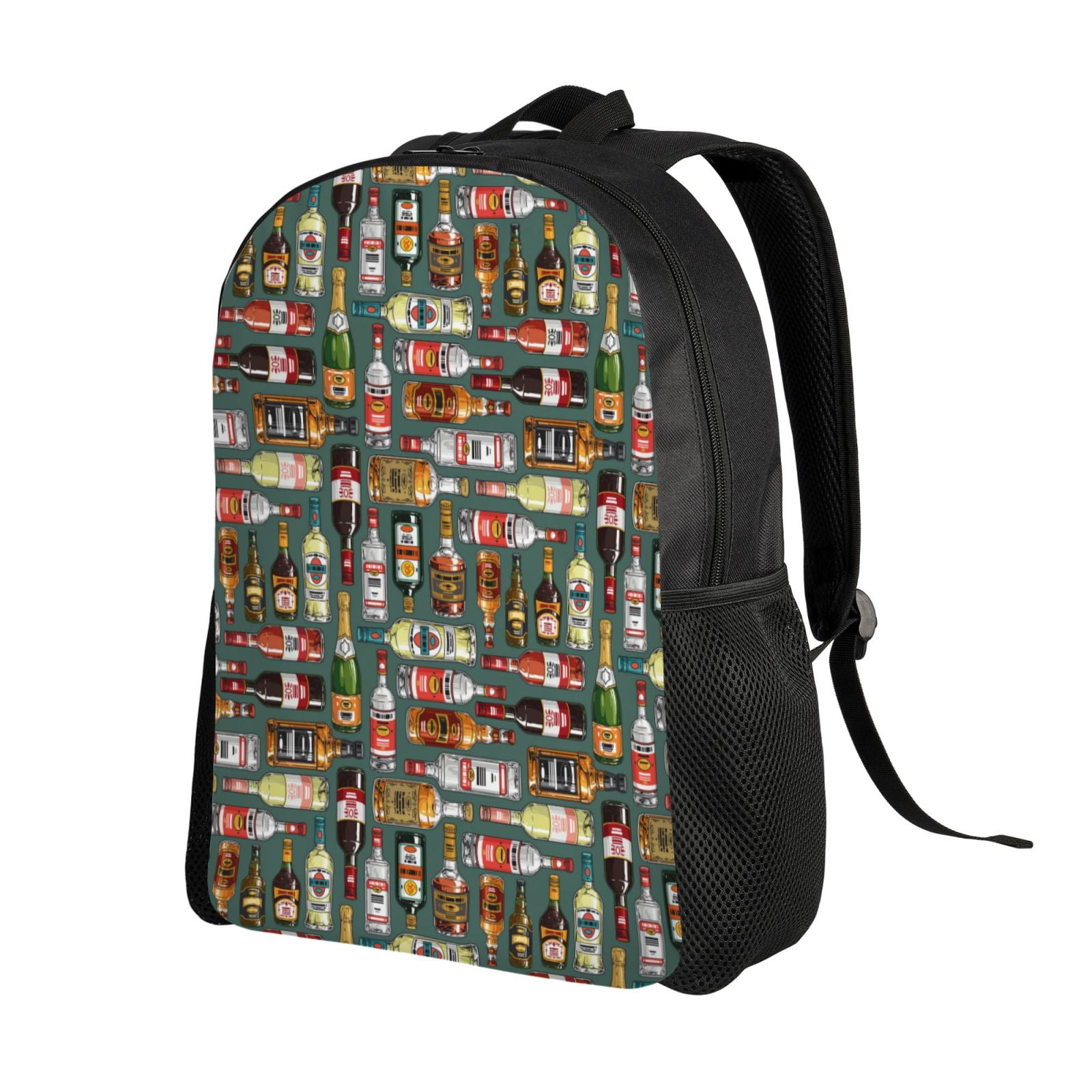 Ratiio Alcohol Bottles Print Backpack with Padded 15-inch Laptop Sleeve ...