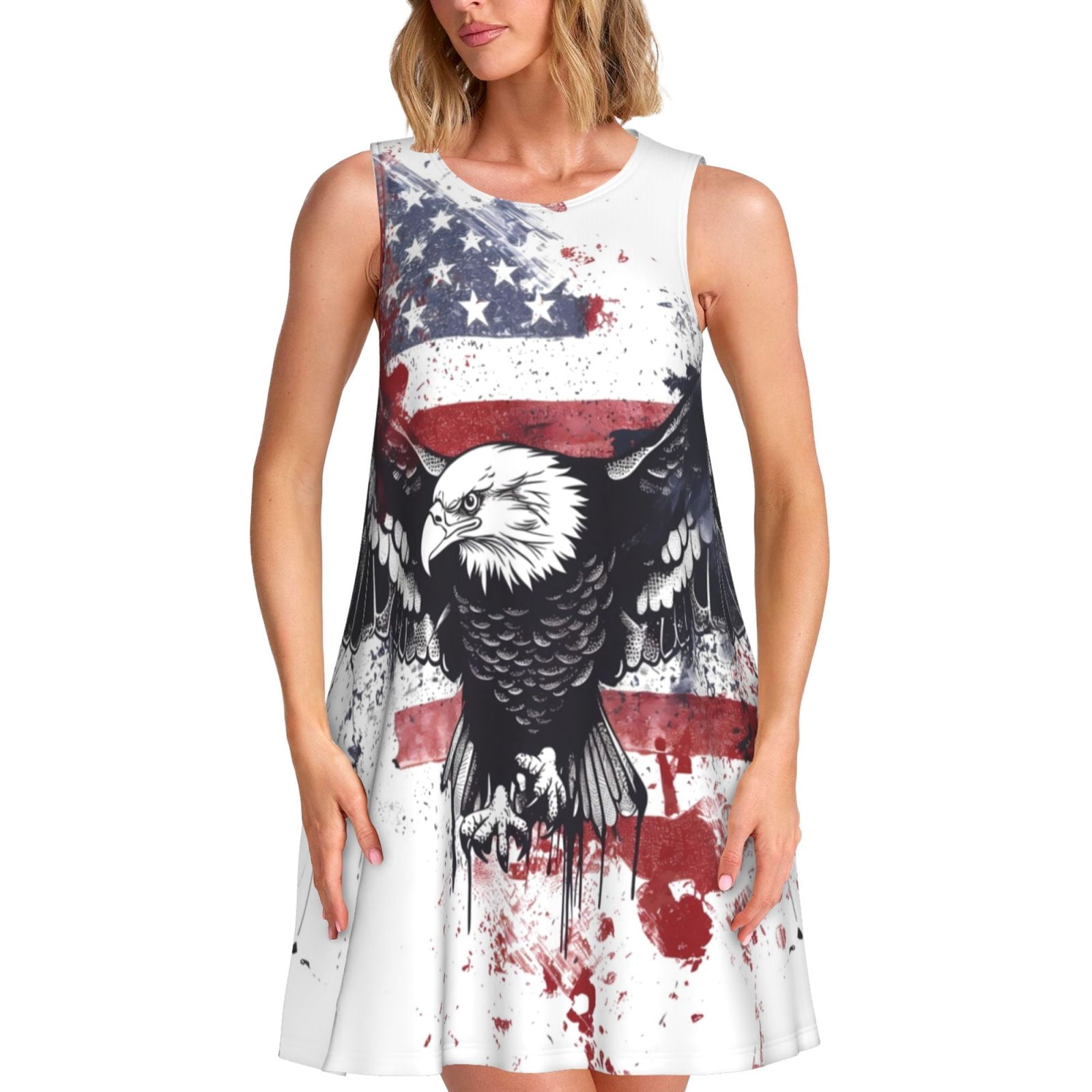 Ratiio American Flag Eagle Art Pattern Women's Sleeveless Dress ...