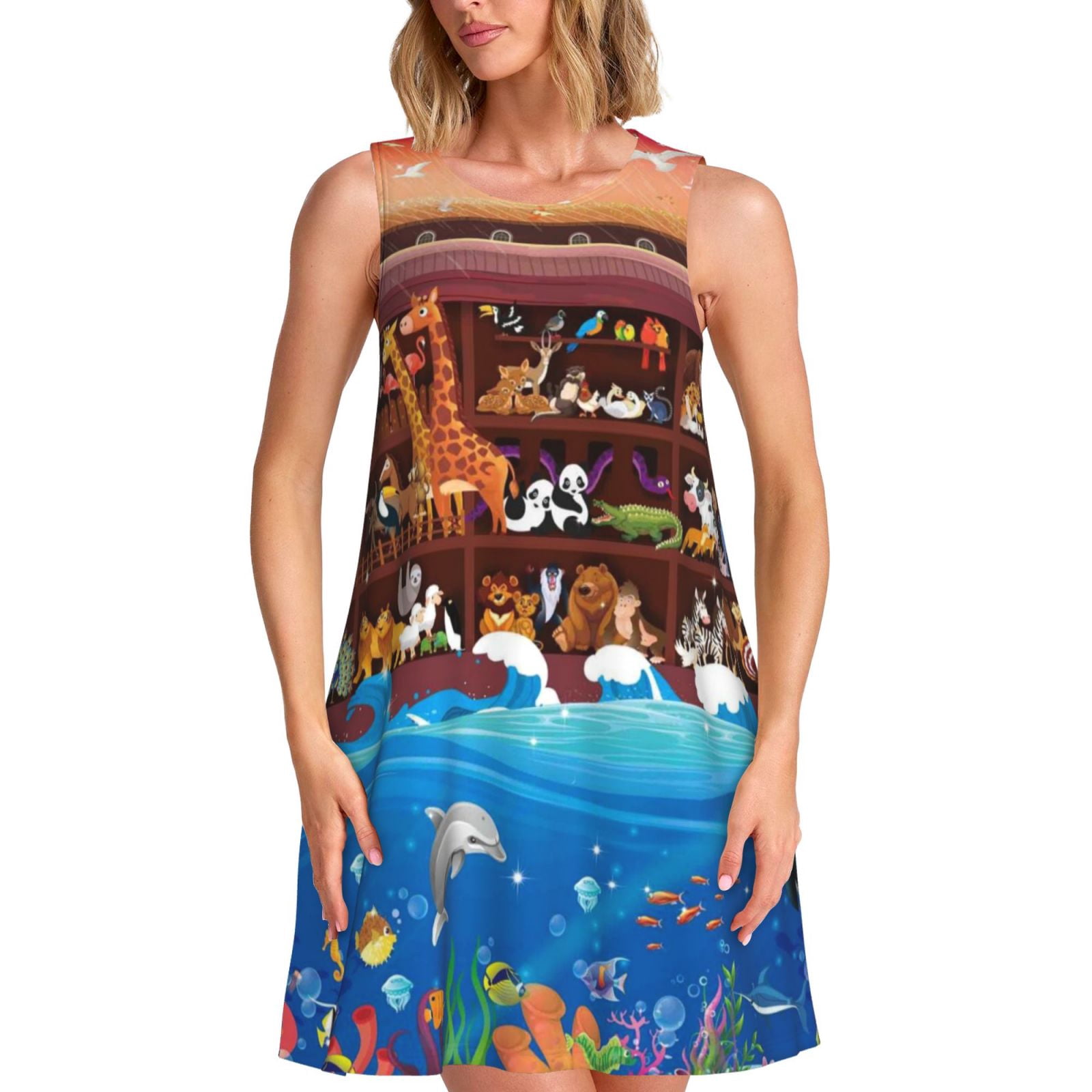 Ratiio Animals On Noah's Ark2 Pattern Women's Sleeveless Dress - Casual ...