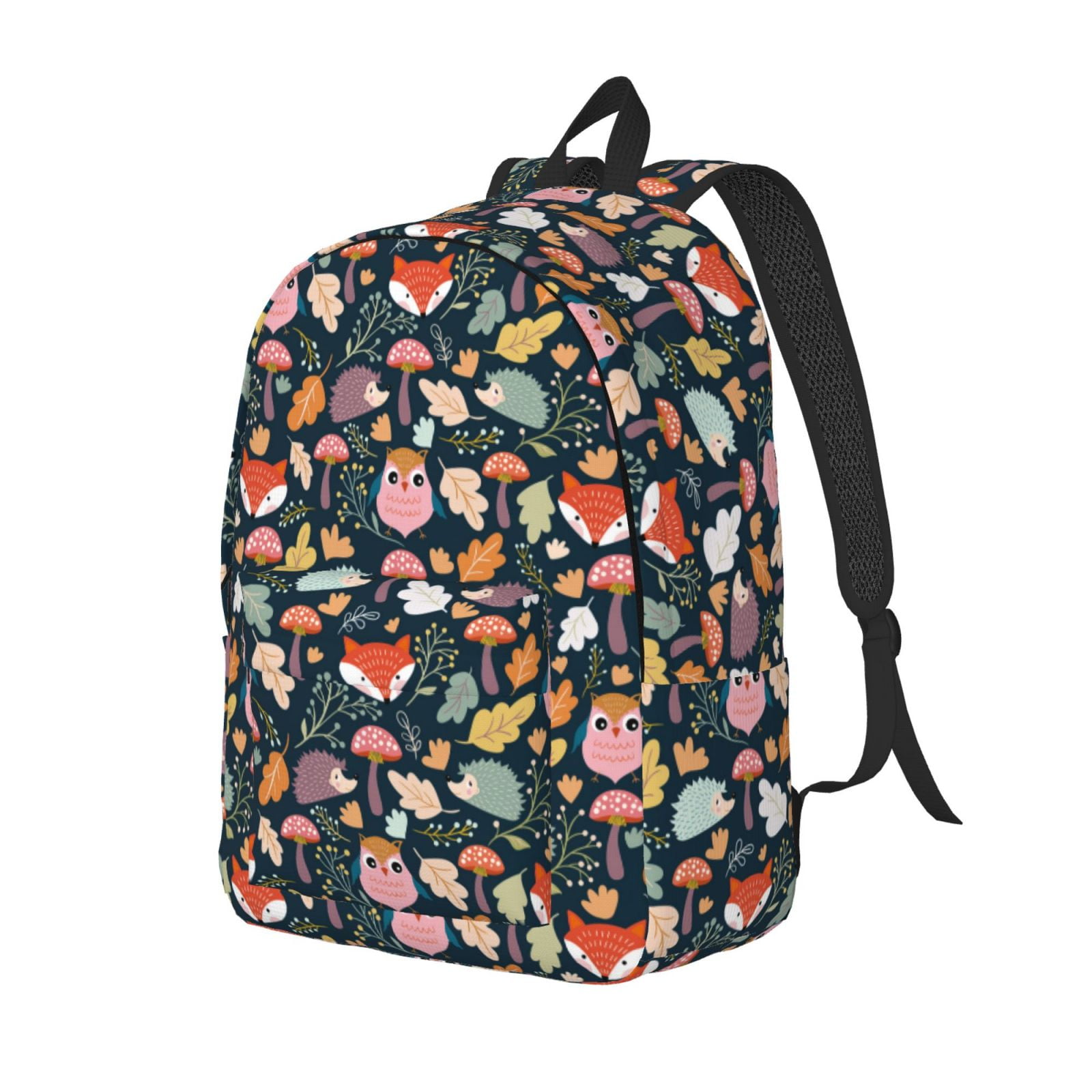 Ratiio Autumn Fox Owl Print Canvas Backpack for Women & Men Retro ...