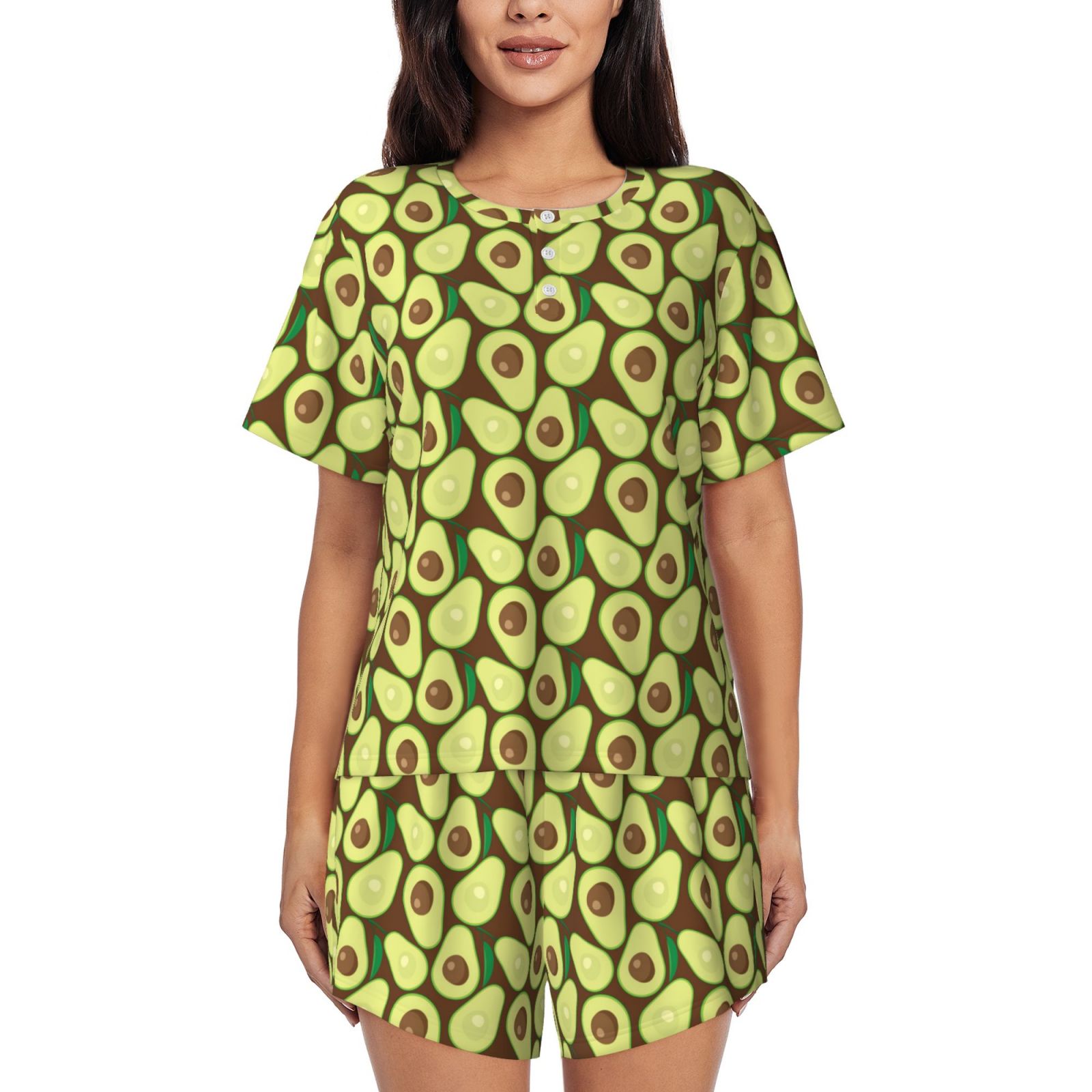 Ratiio Avocado Print Womens Pajama Sets 2 Piece Soft Short Sleeve Top ...