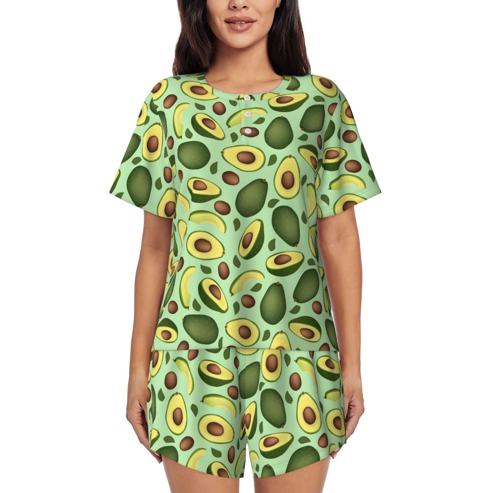 Ratiio Avocado With Seeds Print Womens Pajama Sets 2 Piece Soft Short ...