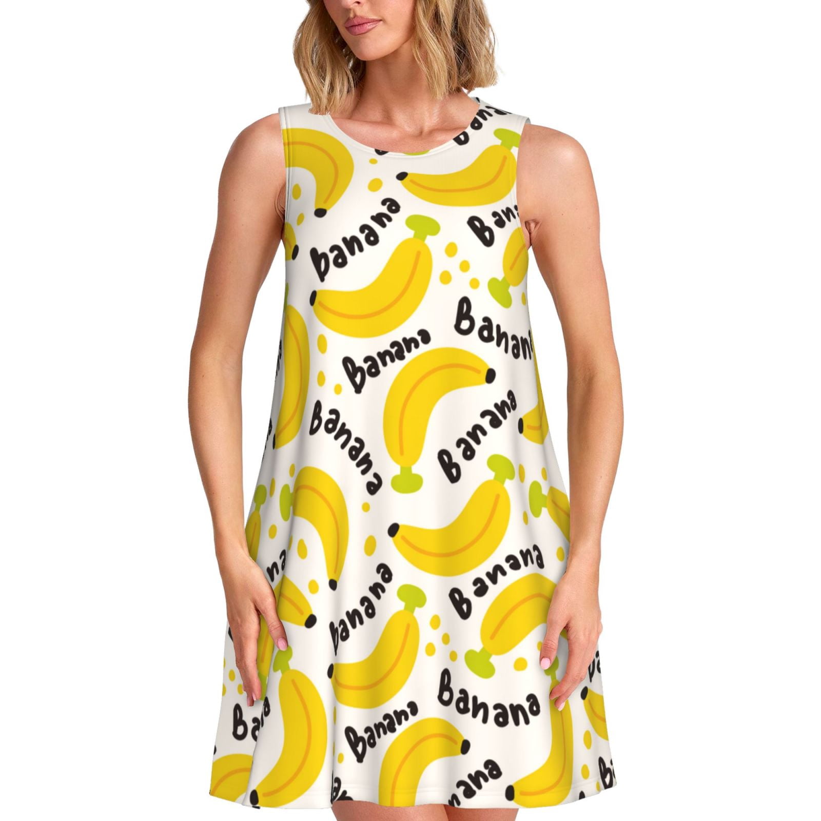 Ratiio Banana Fruit Pattern Women's Sleeveless Dress - Casual Summer ...