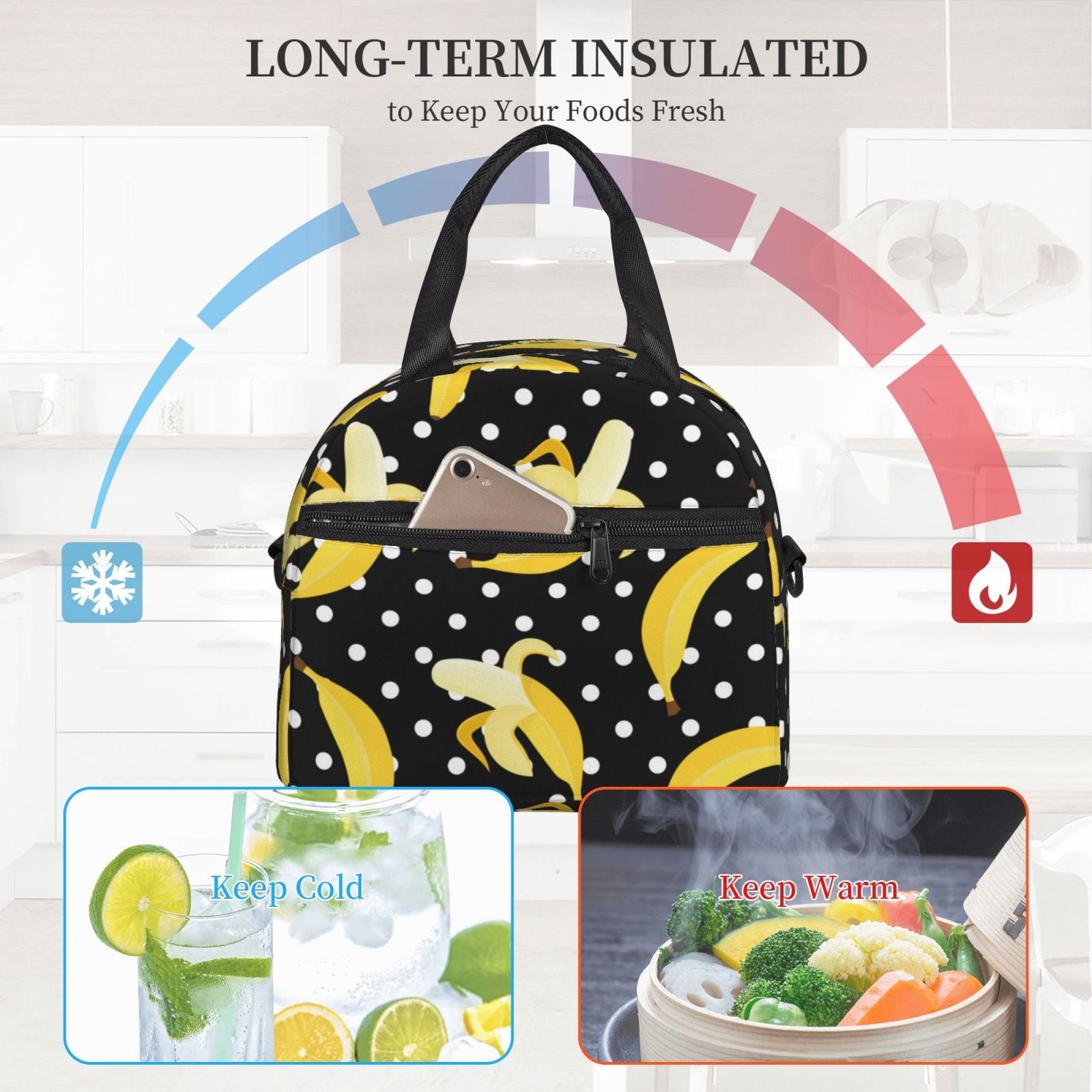 Ratiio Banana Pattern Lunch Bag ,Insulated Lunch Box, Small Leakproof ...
