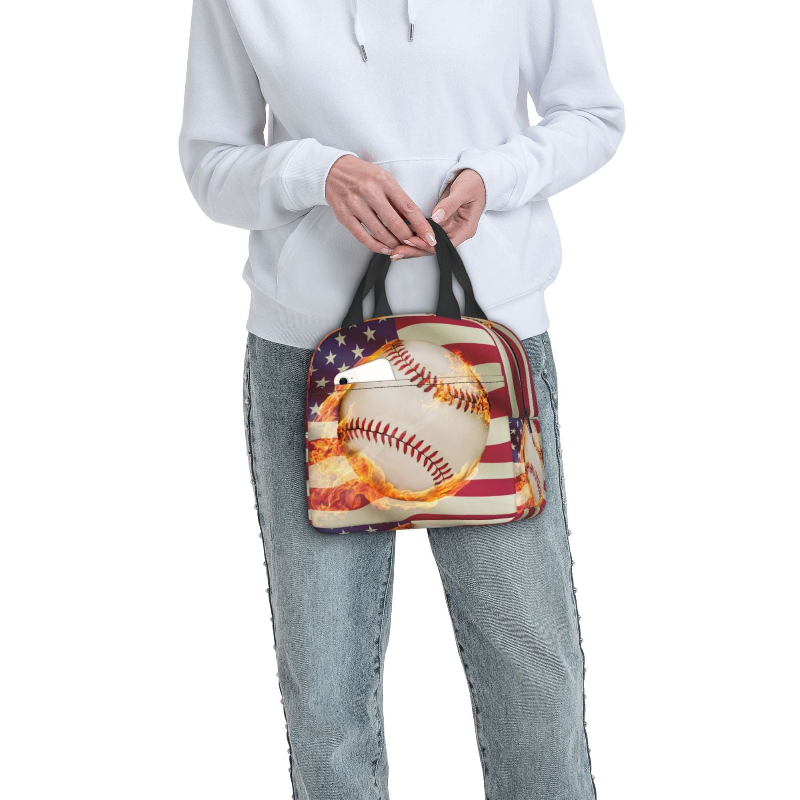 Ratiio Baseball Ball With Flag Print Lunch Bag Lunch Box Insulated ...