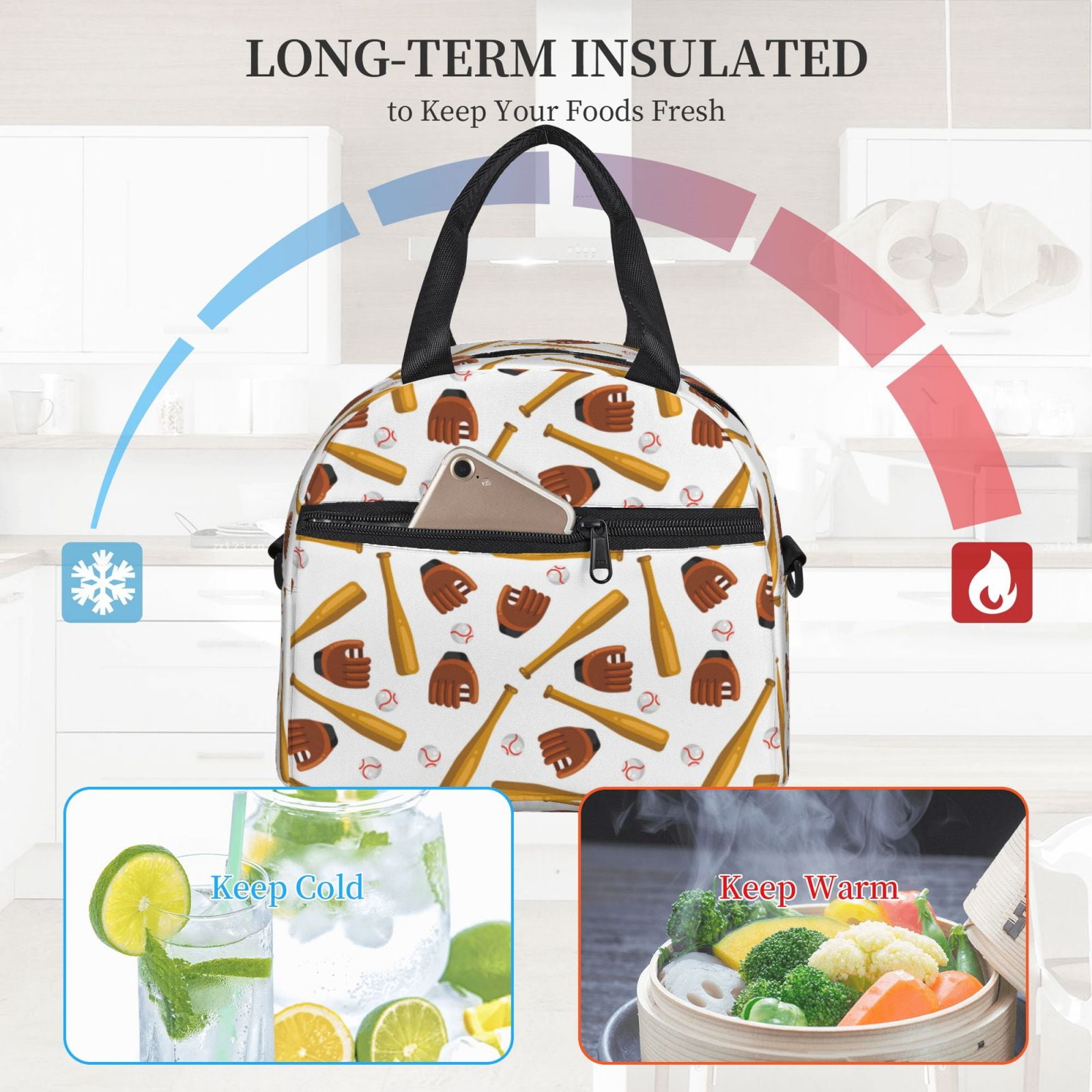 Ratiio Baseball Sport Pattern Lunch Bag ,Insulated Lunch Box, Small ...
