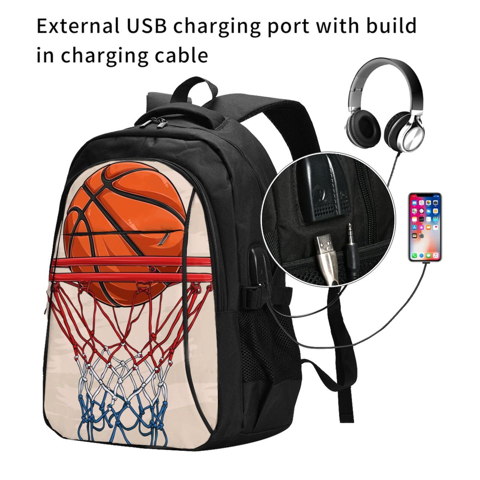 Ratiio Basketball Shot Print Travel Laptop Backpack,Slim Sturdy Laptops ...
