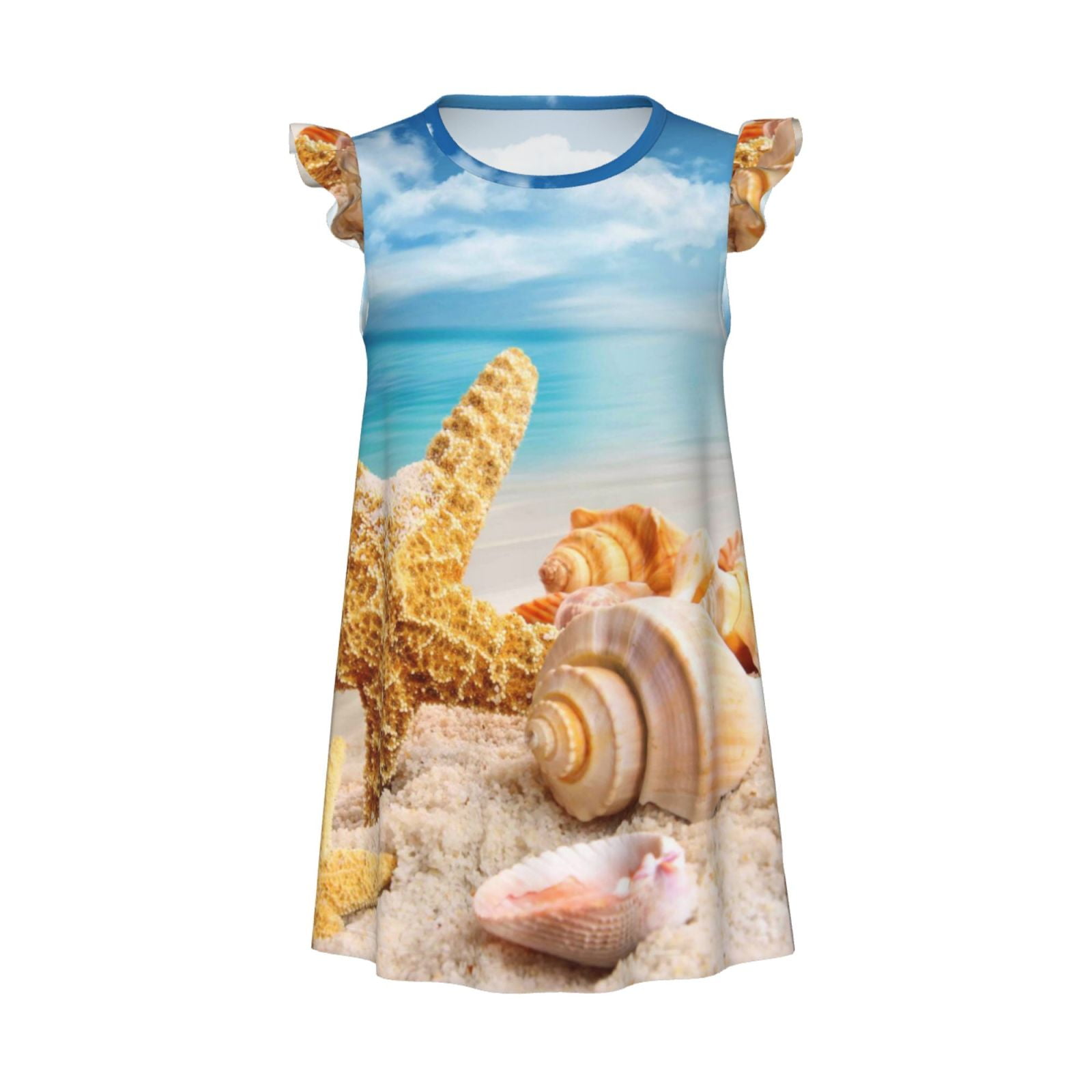 Ratiio Beach Starfish Shell Print Girls Nightgowns, Princess Pajama ...