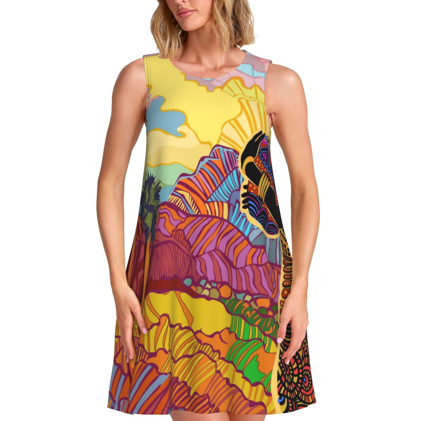 Ratiio Beautiful African Woman Pattern Women's Sleeveless Dress ...