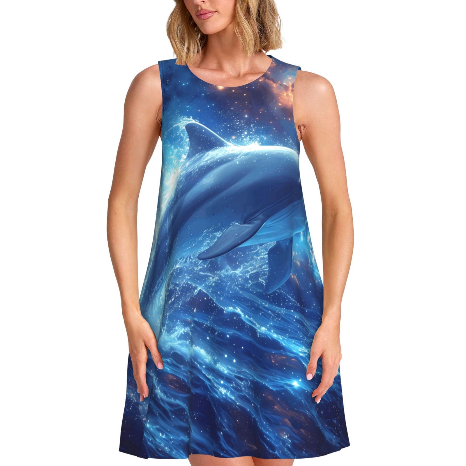Ratiio Beautiful Ocean Dolphin Pattern Women's Sleeveless Dress ...